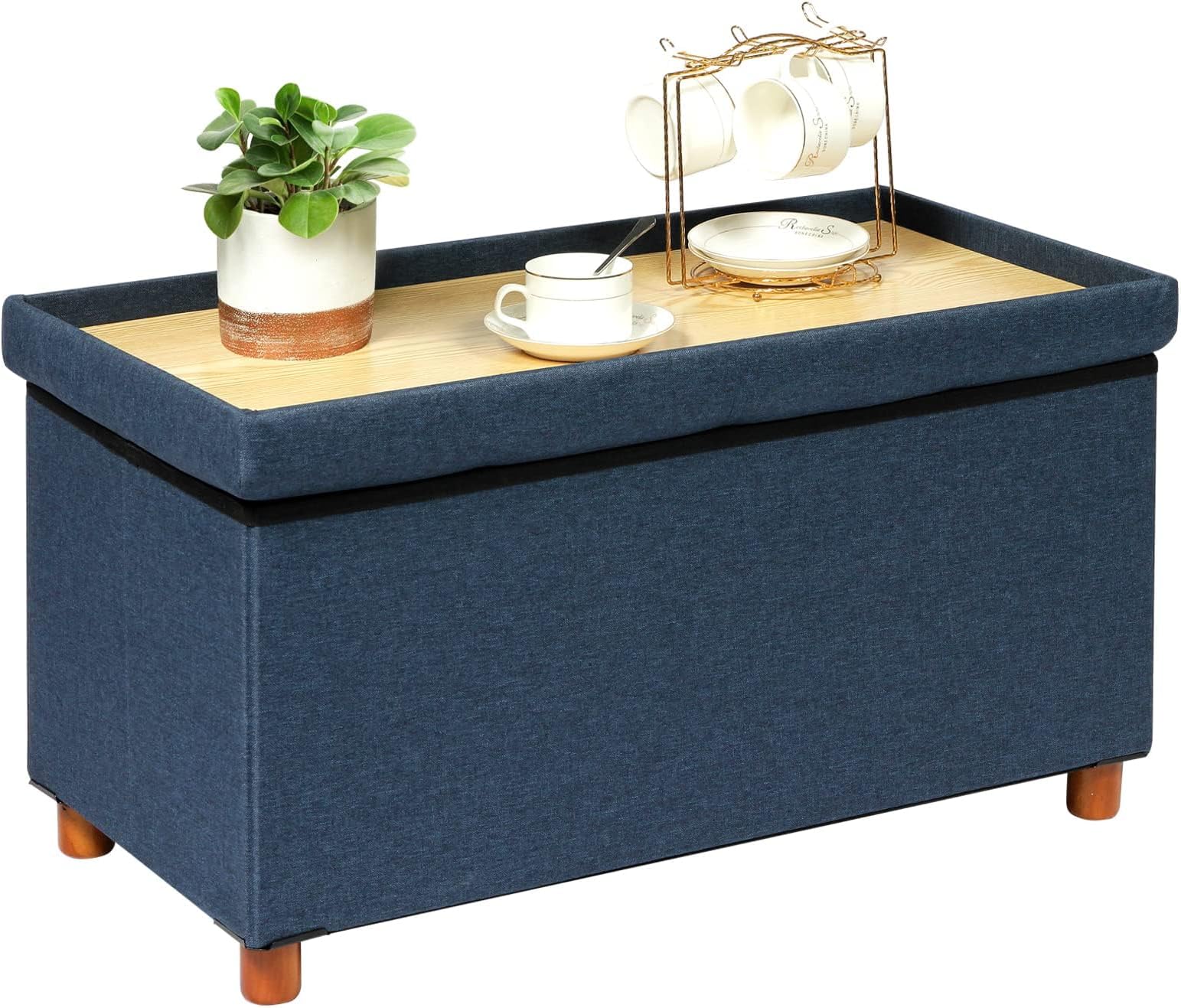 Bonlife Footstool for Living Room,Blue Ottoman Storage Box with Tray ...