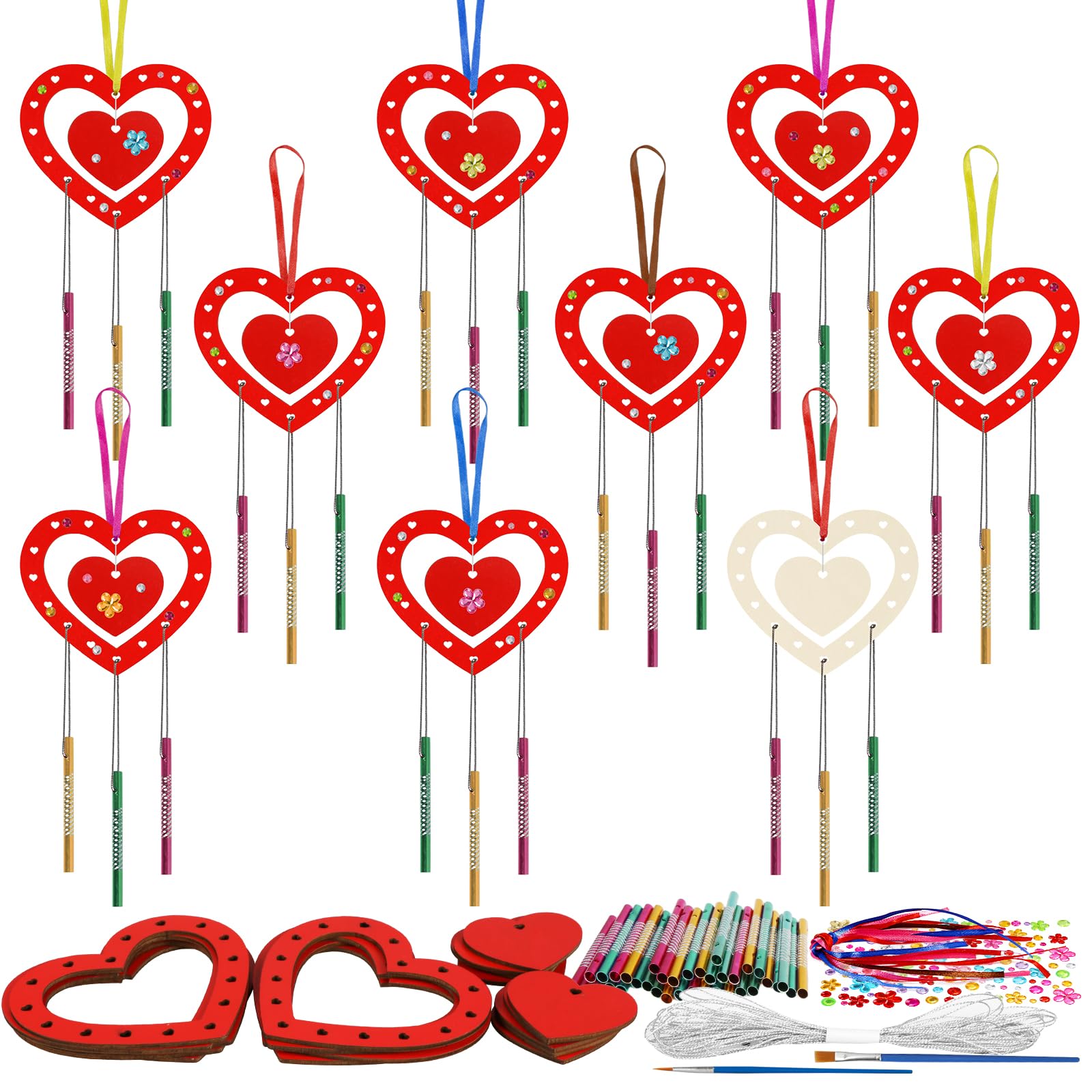 Amazon.com: Fennoral 9 Pack Heart Wind Chime Kit for Kids Make You Own ...