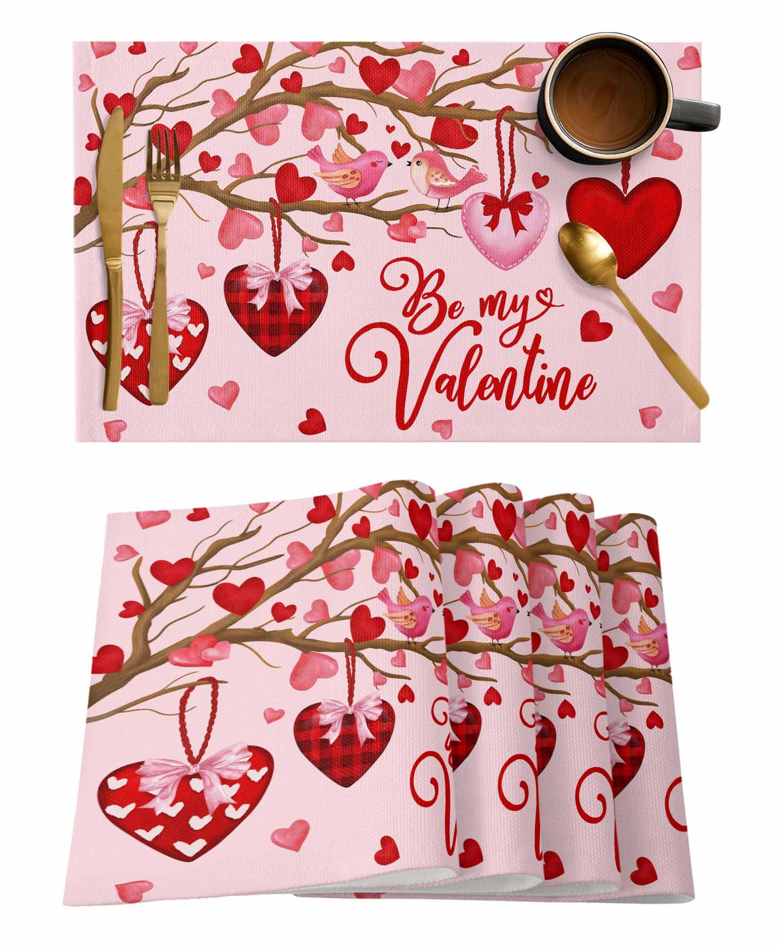 Amazon.com: Pink Valentine's Day Placemats Set of 6, Red Love Heart ...