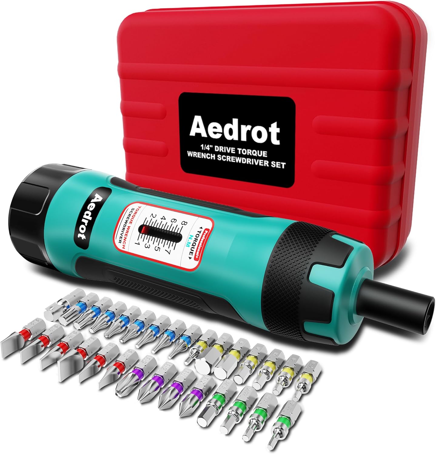 Aedrot 1/4" Drive Torque Screwdriver Wrench Set, 1-8 Nm, 31 Pieces ...