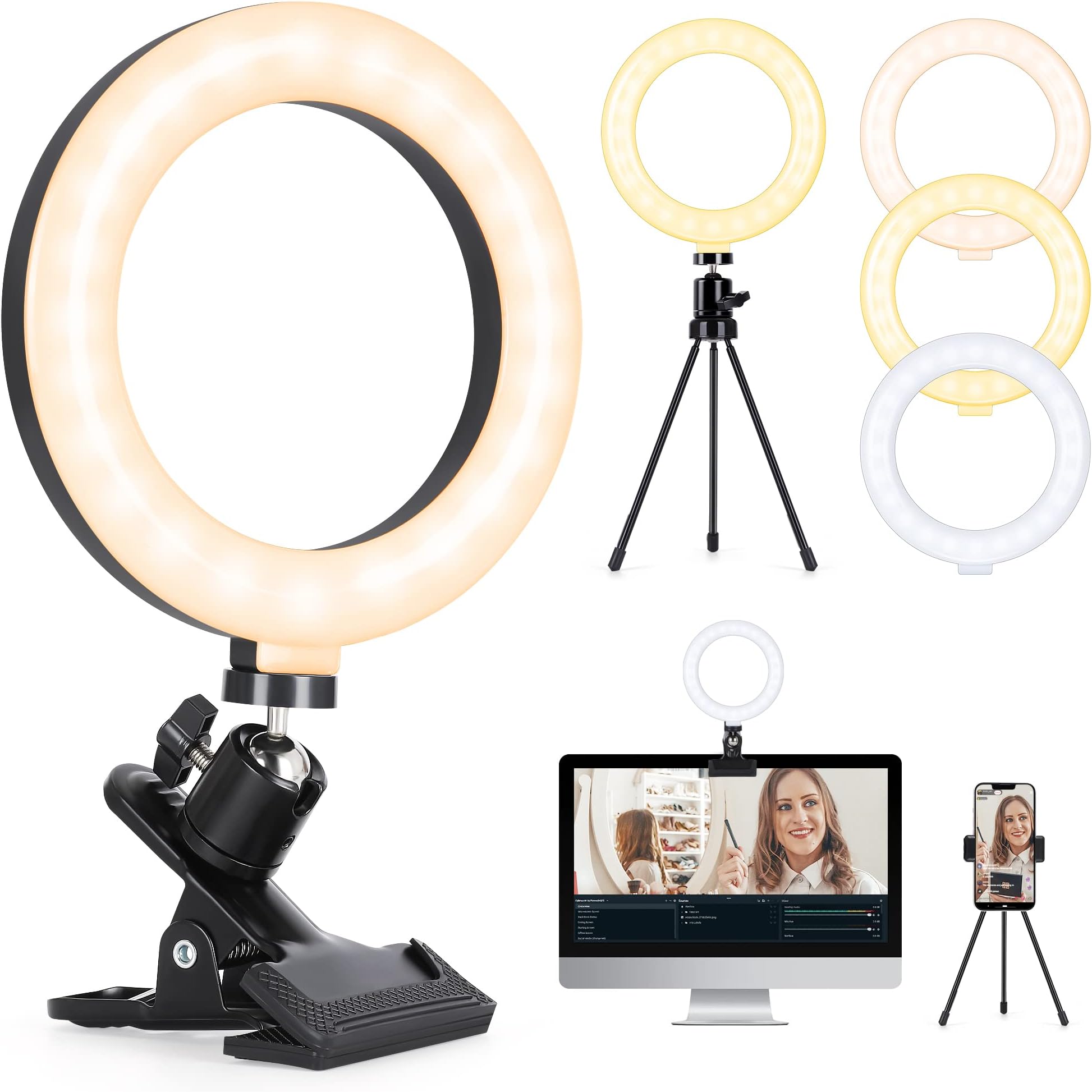 Ring Light, 6.3" Selfie Ring Light for Laptop, 5 in 1 Ring Light Led ...