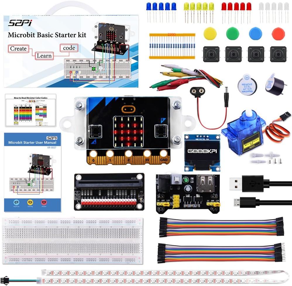 GeeekPi MicroBit Basic Starter Kit with BBC MicroBit V2.2 Board, DIY ...