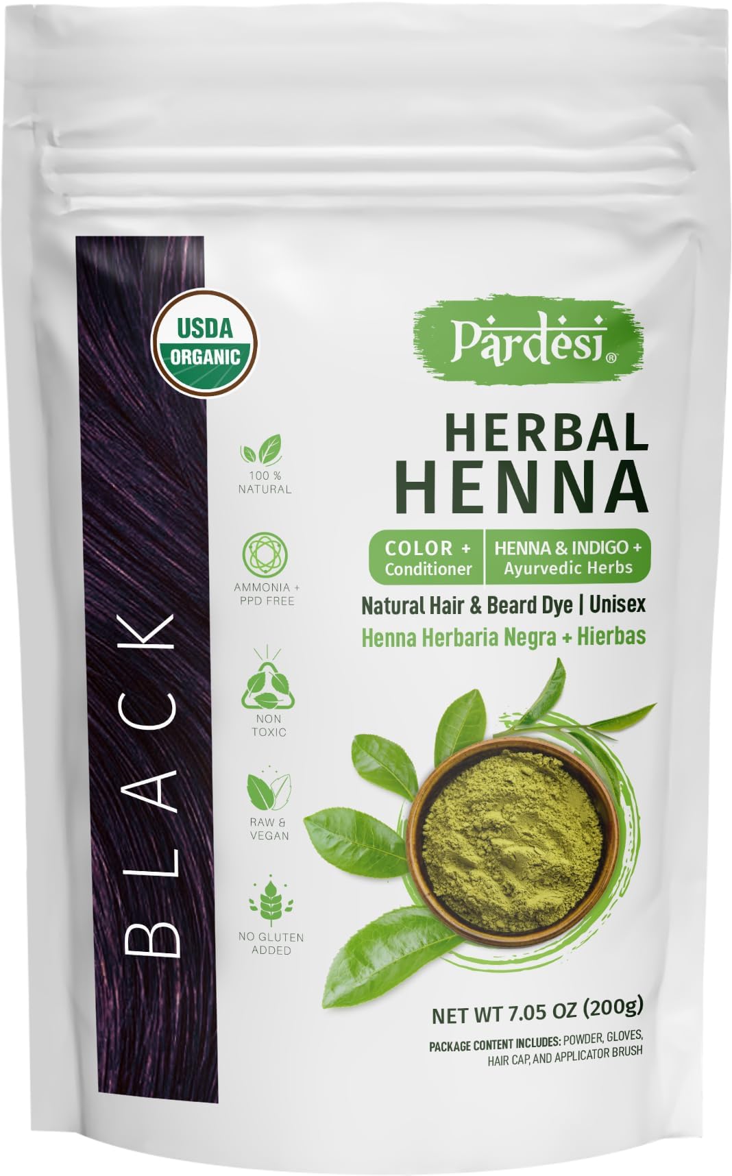 Amazon.com : Pardesi Hair Henna Powder Black Color I USDA Organic I 7. ...