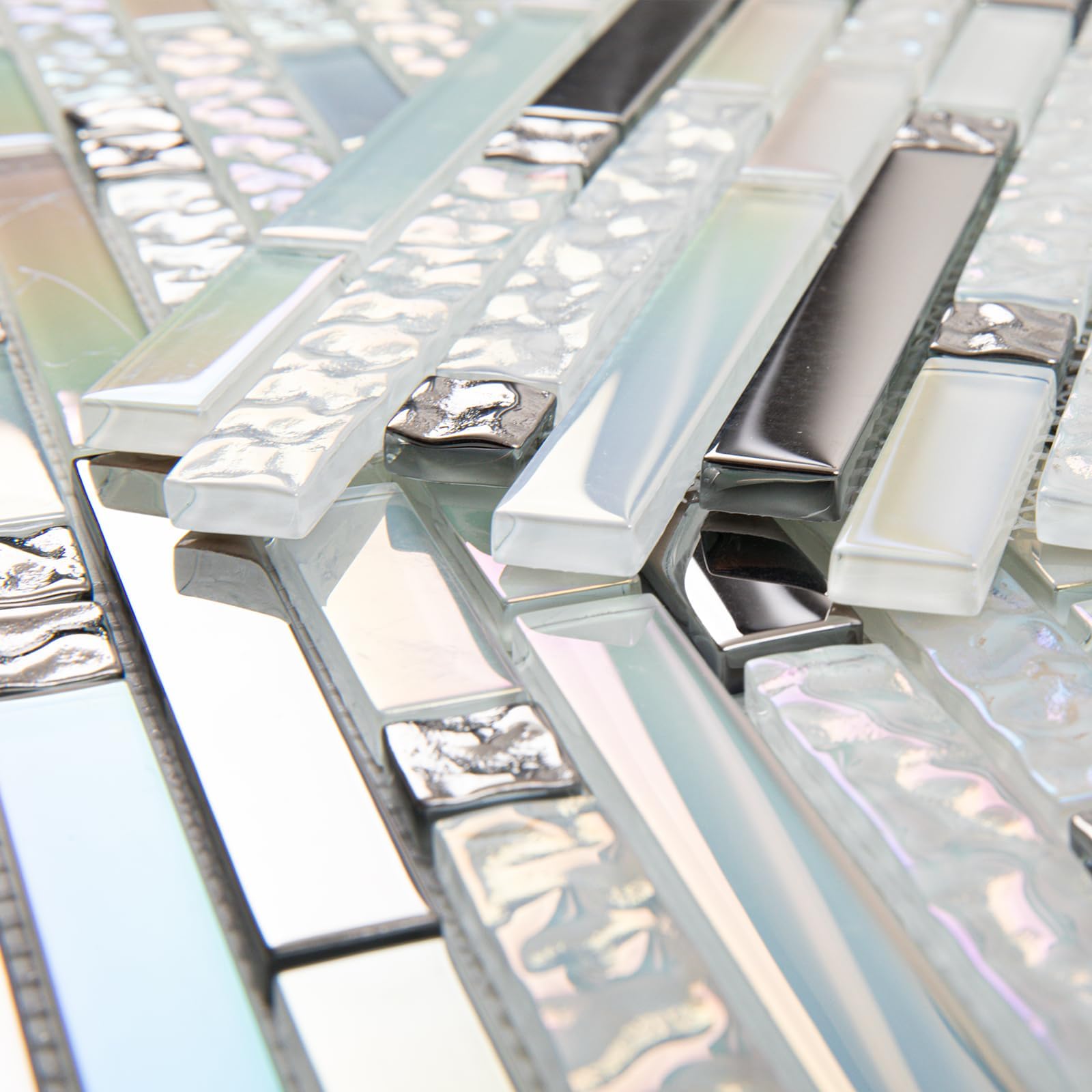 Bubbles Snow Dove Glass Mosaic Wall Tile with White Marble with Frosted ...