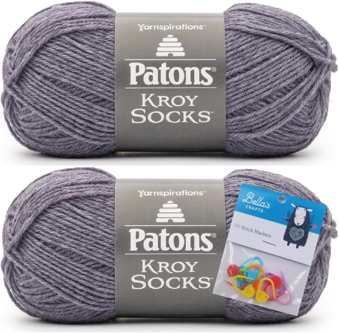 Amazon.com: Patons Kroy Socks Yarn 2-Pack Bundle with Bella's Crafts ...
