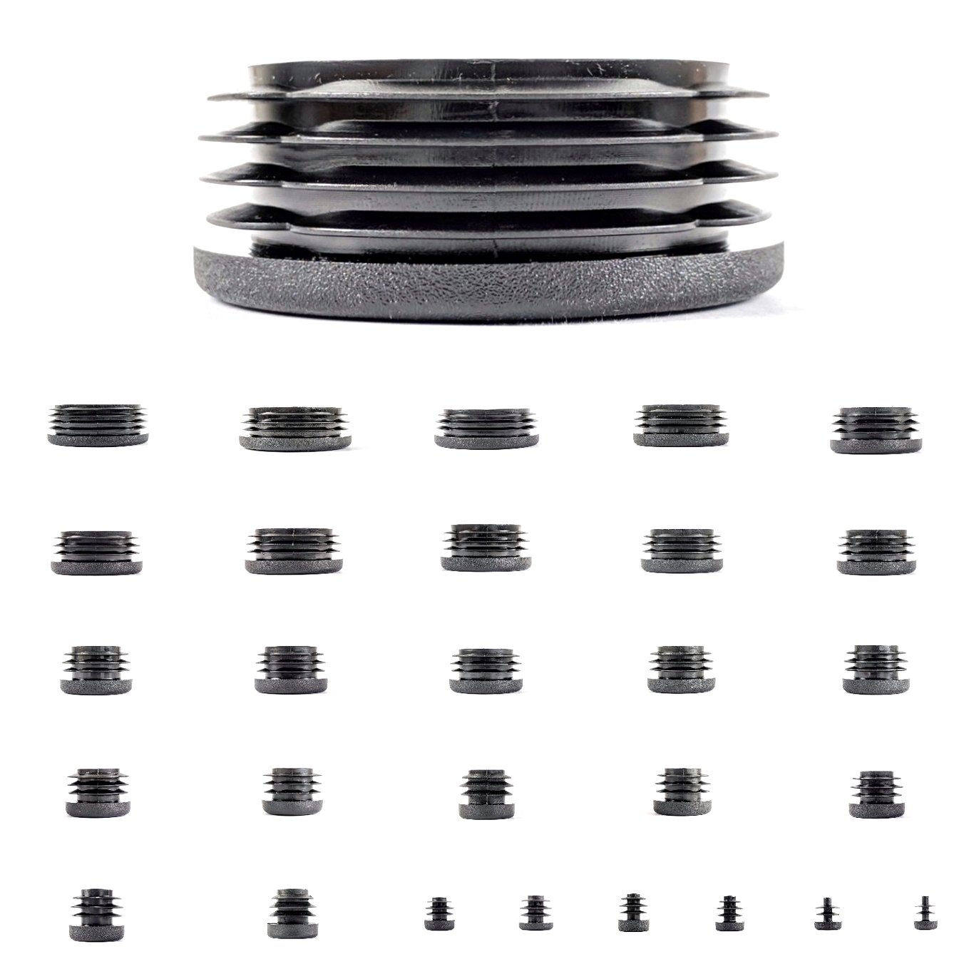 38mm Plastic End Caps, Black Round Tube Inserts, Pack of 4 (See Second ...