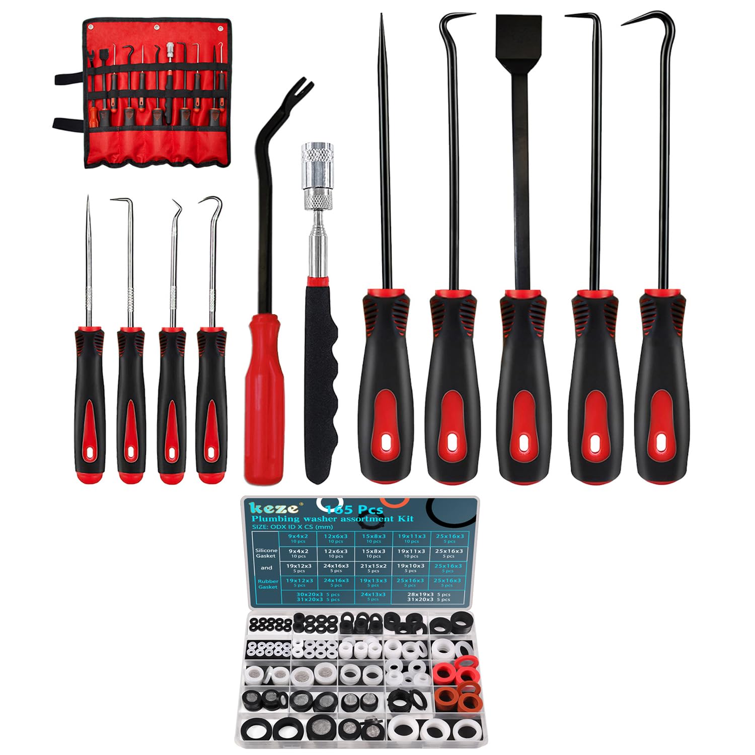KEZE 165 PCS 24 Sizes Plumbing Washers Assorted Kit and 11Pcs Precision ...