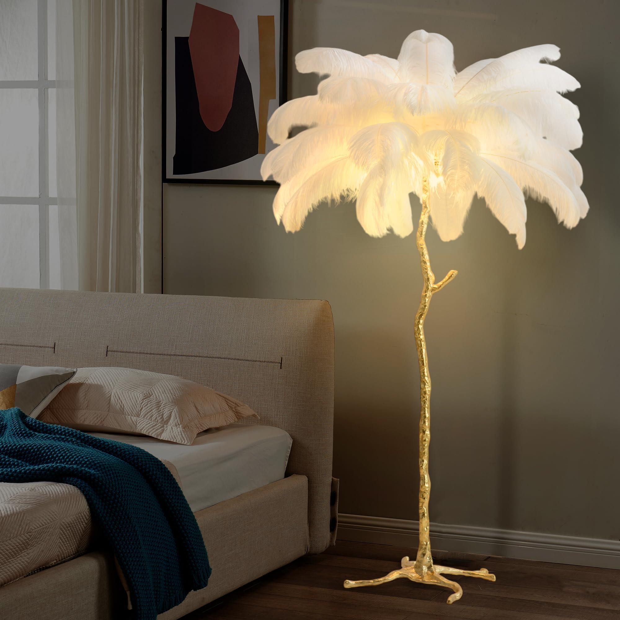 HCJIAJING Ostrich Feather Floor Lamp, Luxury Resin Ostrich Feather Lamp ...