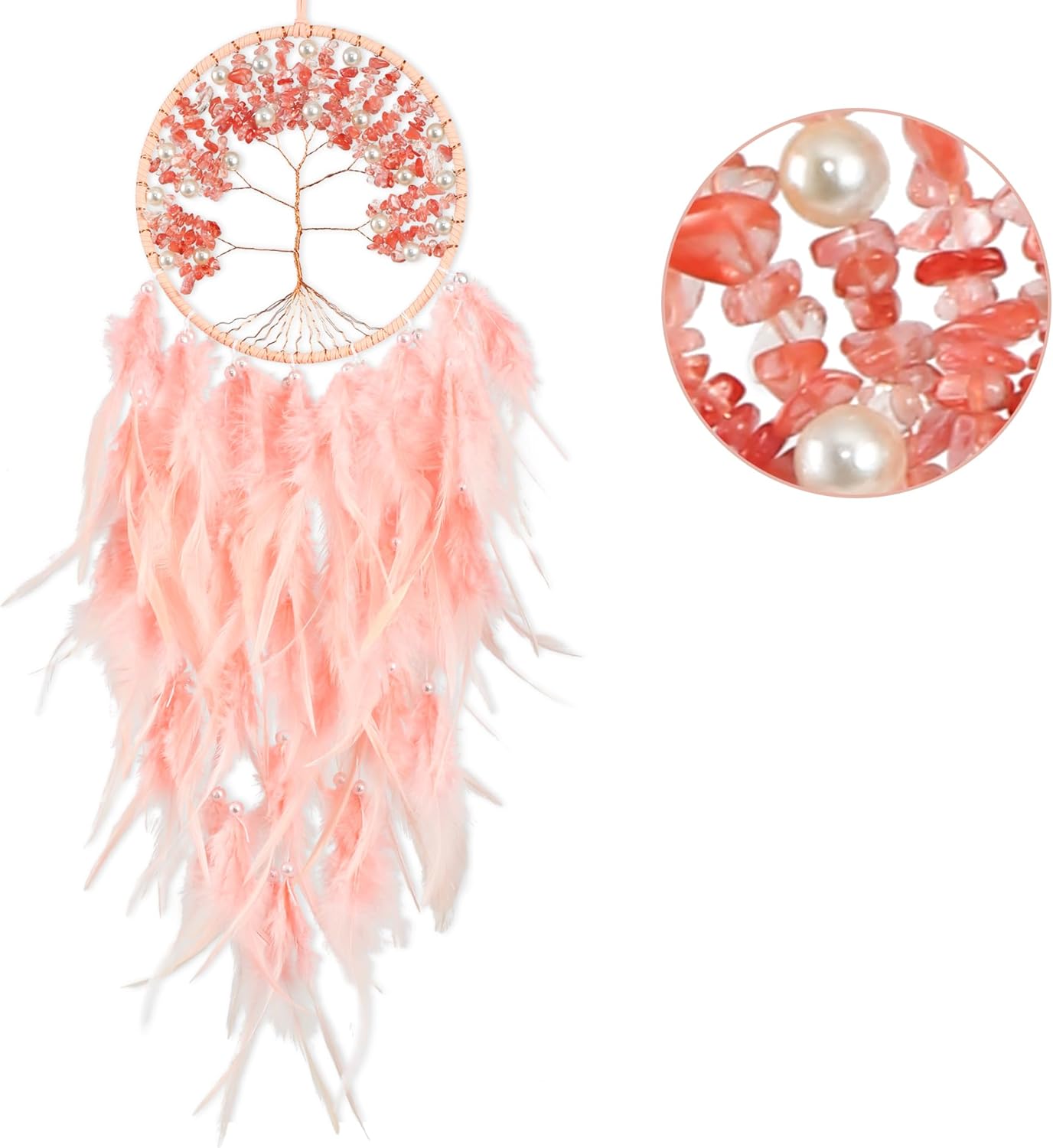 Amazon.com: Tree of Life Large Dream Catchers - Pink Rooster Feathers ...