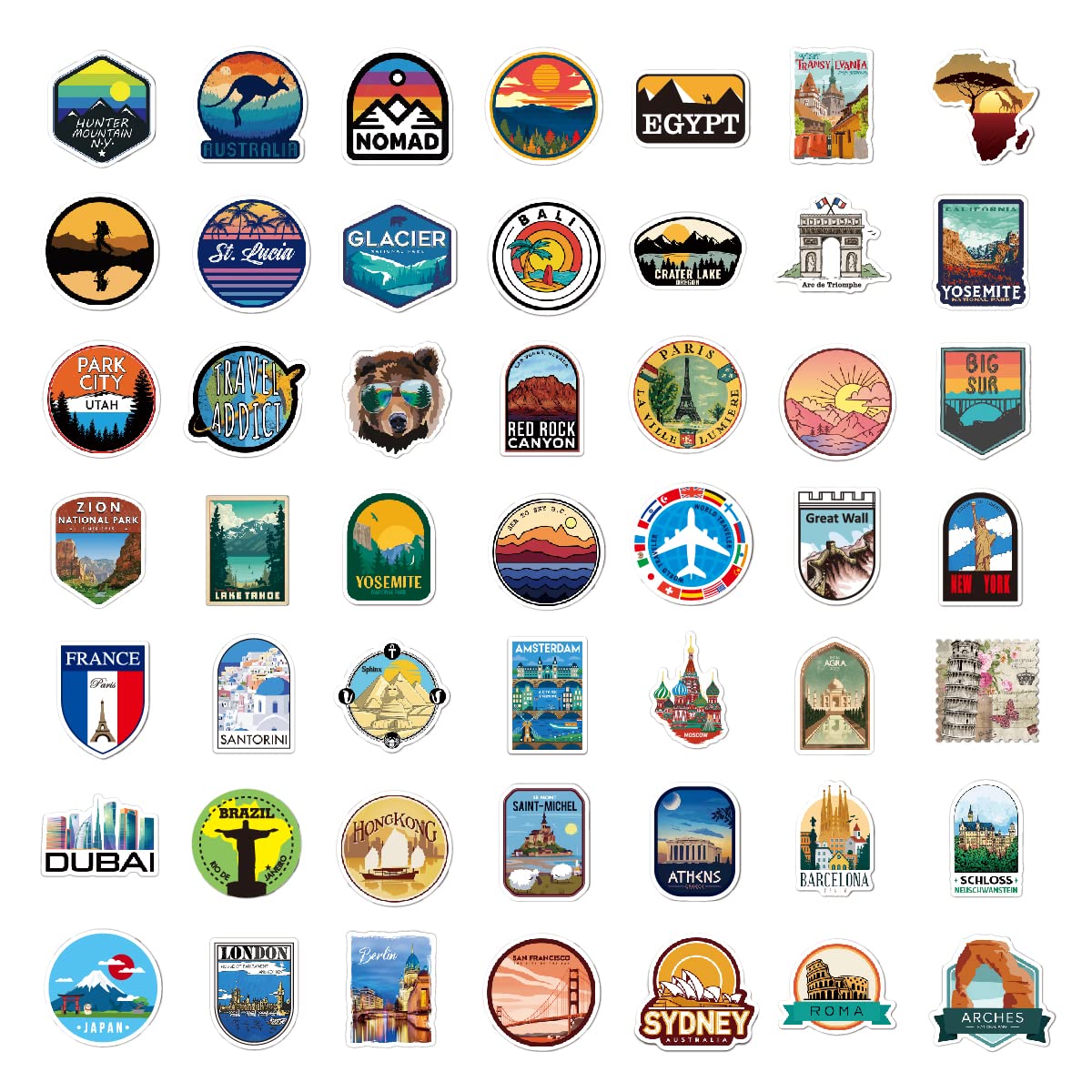 Snapklik.com : 100pcs Laptop Stickers, Travel Stickers Landmark Vinyl ...