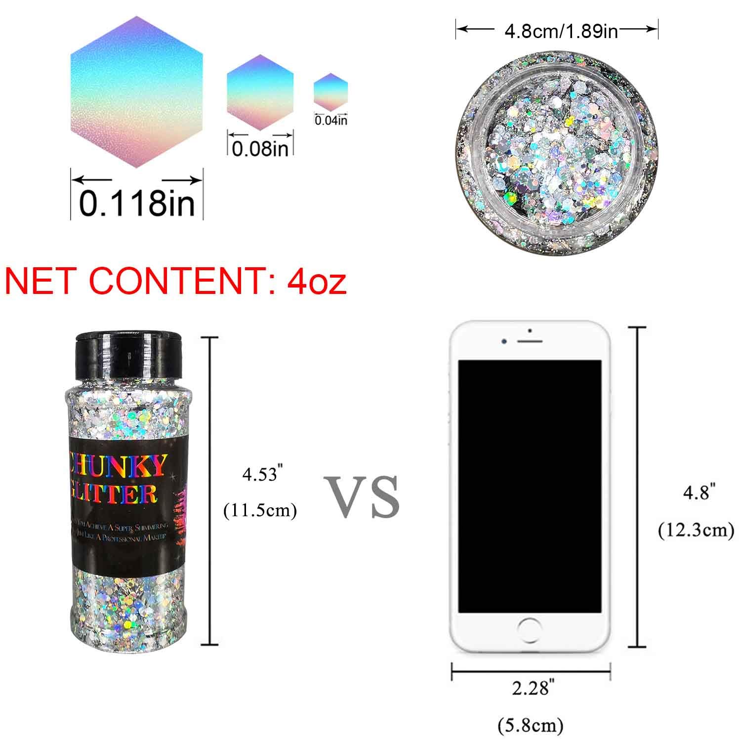 Laser Silver Chunky Glitter Hexagon Body & Hair Art Mixed Holographic ...