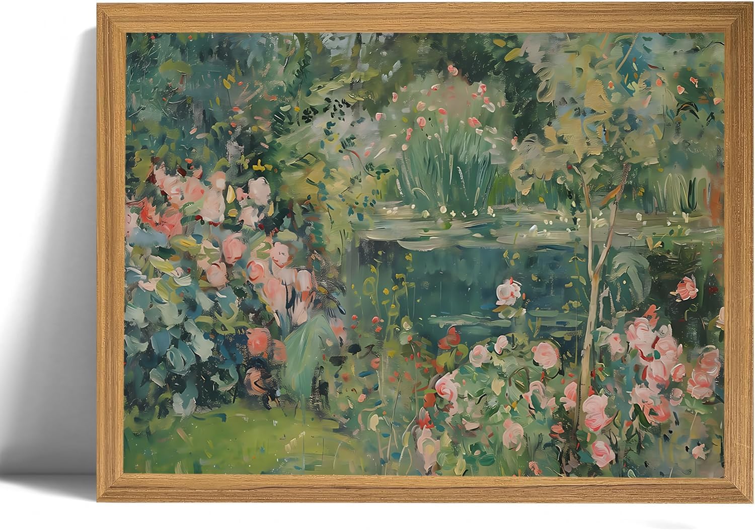 Amazon.com: Framed Vintage Garden Landscape Wall Art, Floral Pond ...