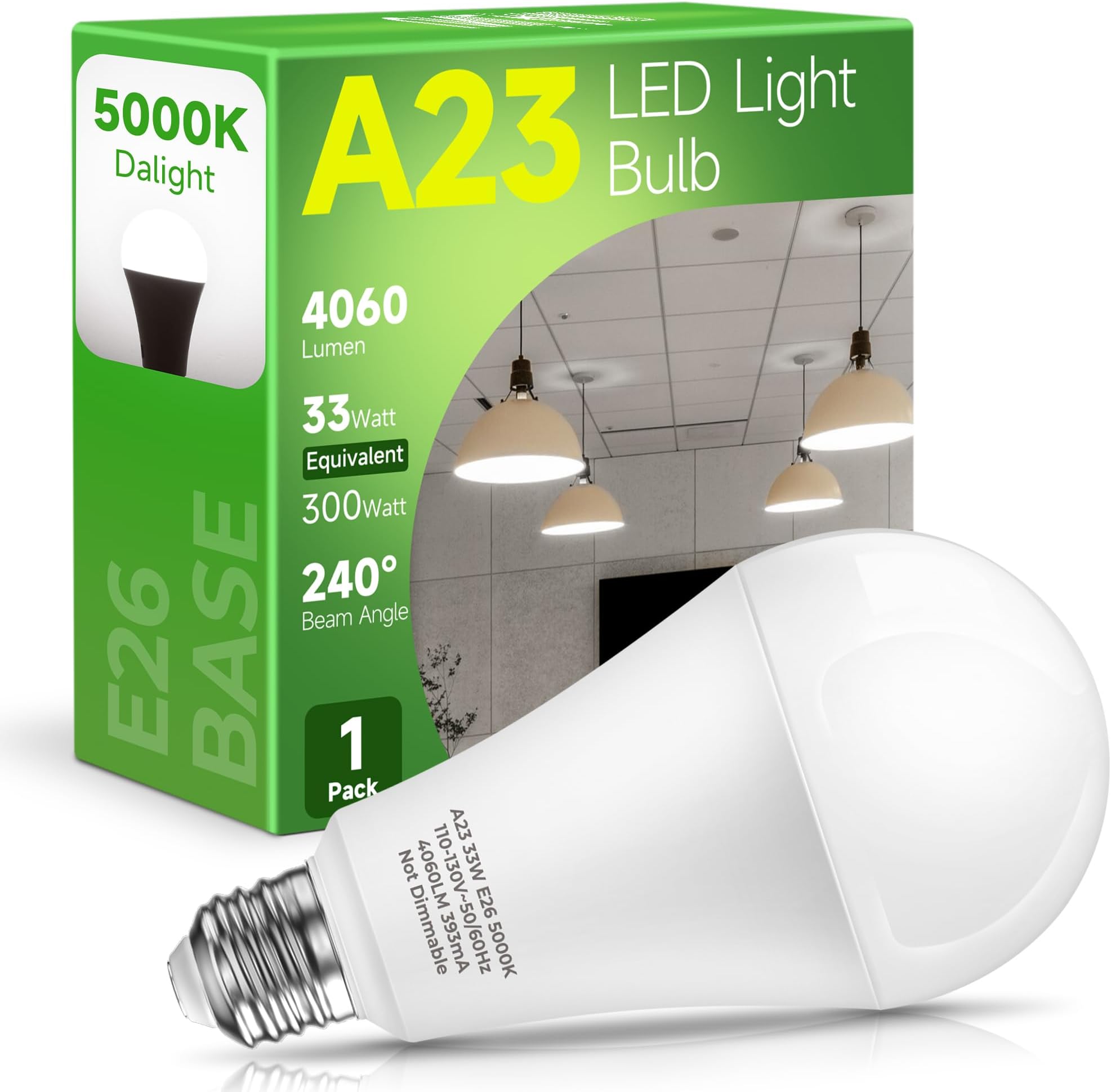 UNILAMP 300W Equivalent LED Light Bulb E26, 33W Light Bulb Daylight ...