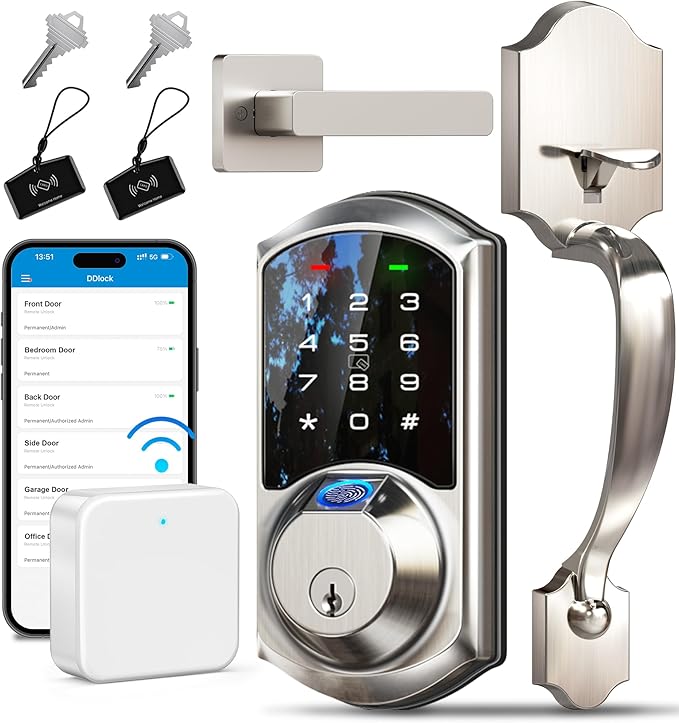Veise Fingerprint Smart Locks for Front Door, APP Remote Control with ...