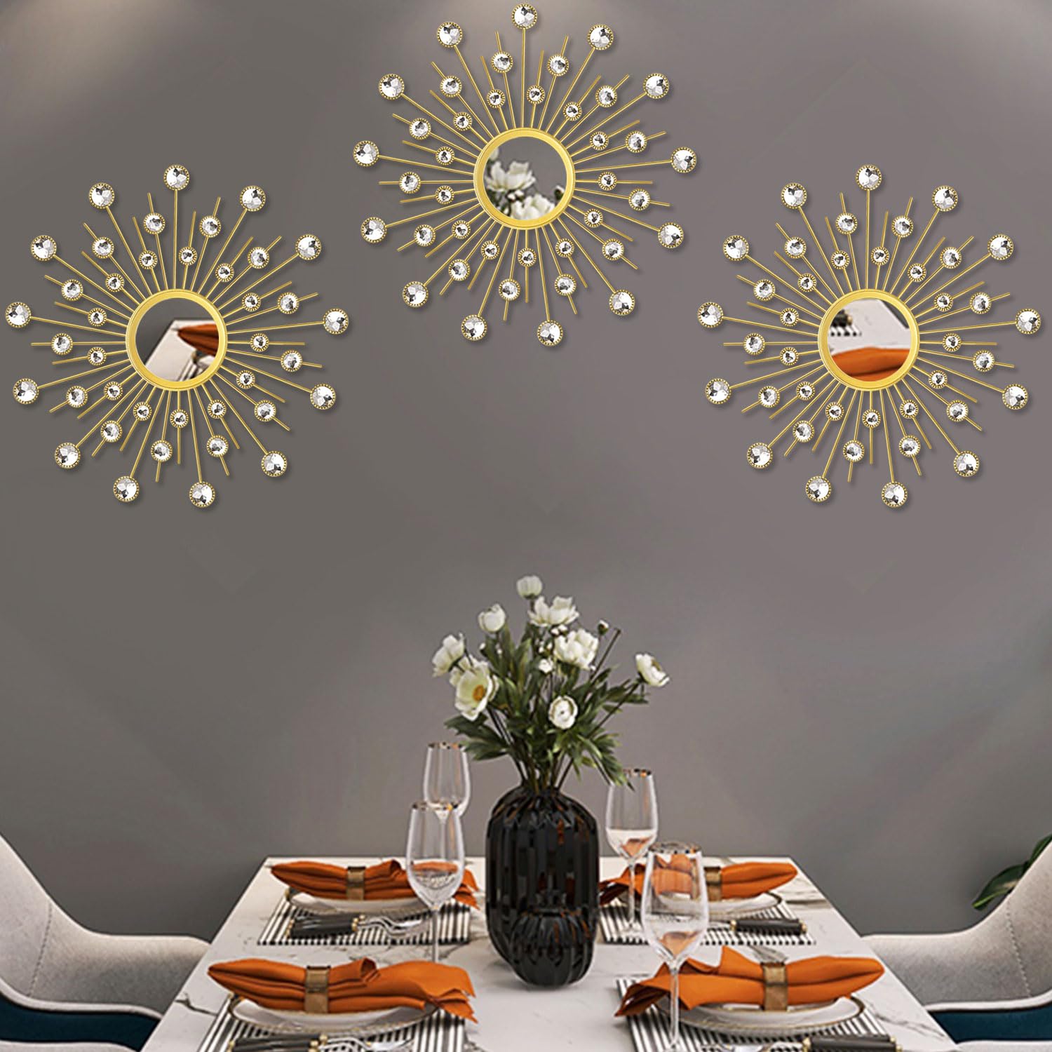 Amazon.com: Uaussi 3 Pack Crystal Sunburst Wall Mirror Décor Rhinestone ...