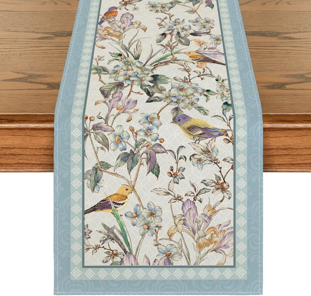 Amazon.com: Artoid Mode Blue Birds Flowers Blossom Table Runner ...