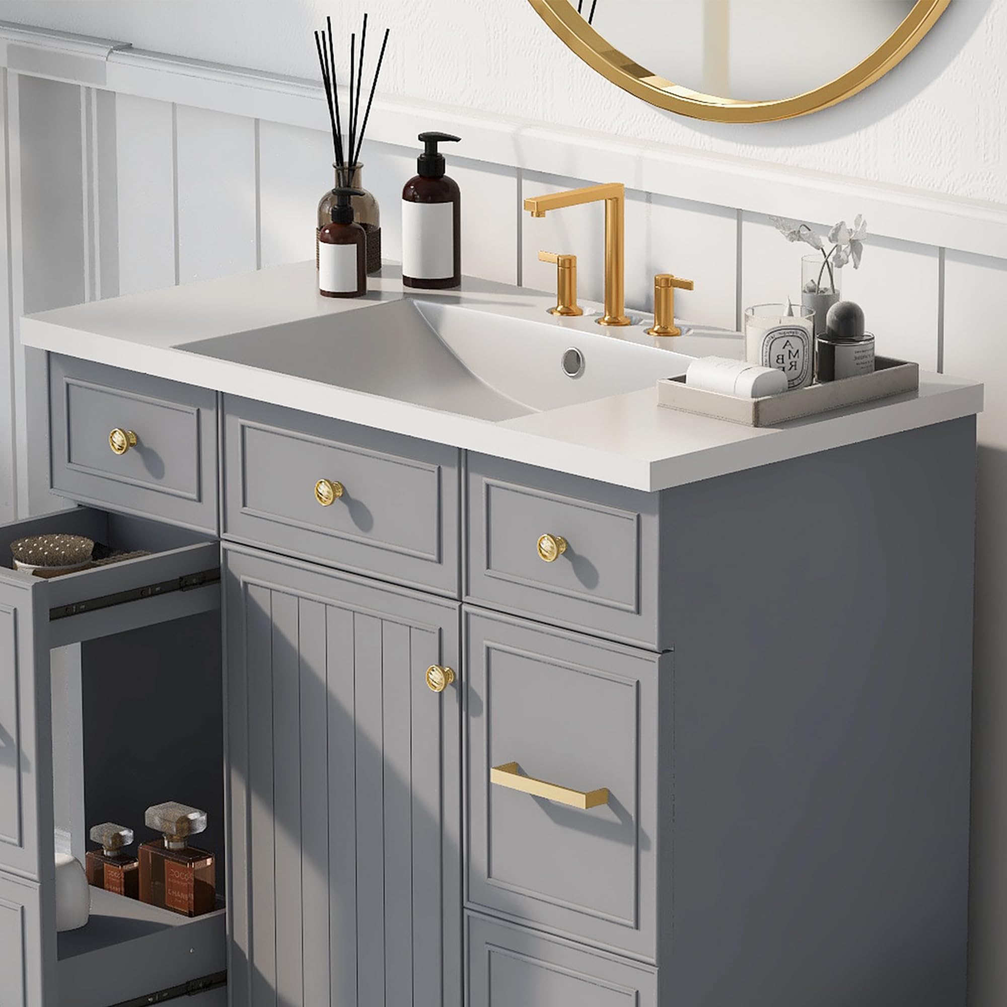 36x18" Rectangular Bathroom Resin Sink with 3 Hole, Vanity Top Sink ...