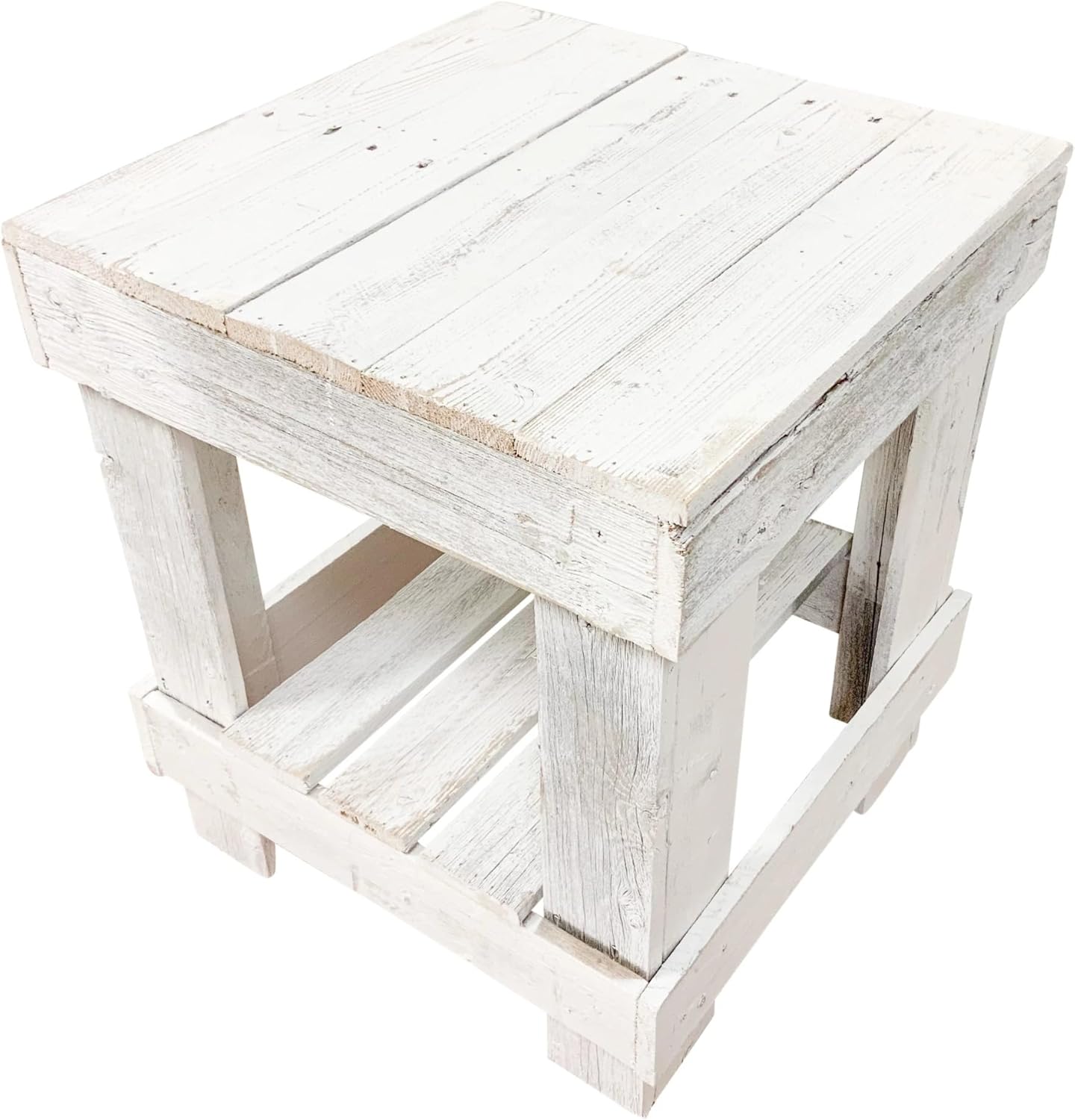 Amazon.com: Rustic Wood Square End Table with Shelf, White : Home & Kitchen