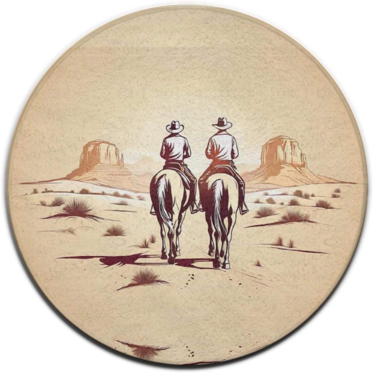 Amazon.com: Meaudiwes Luxury Round Rugs Western Desert Cowboy Riding ...