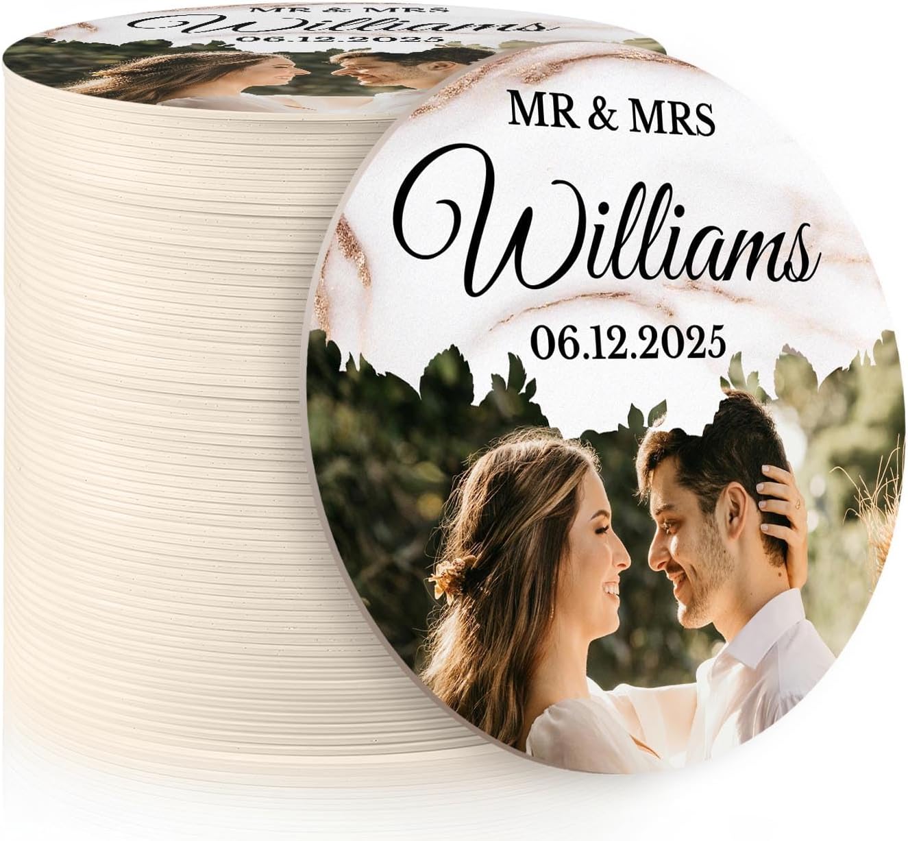 Amazon.com: 60 Pack Personalized Wedding Coasters, Custom Cardboard ...