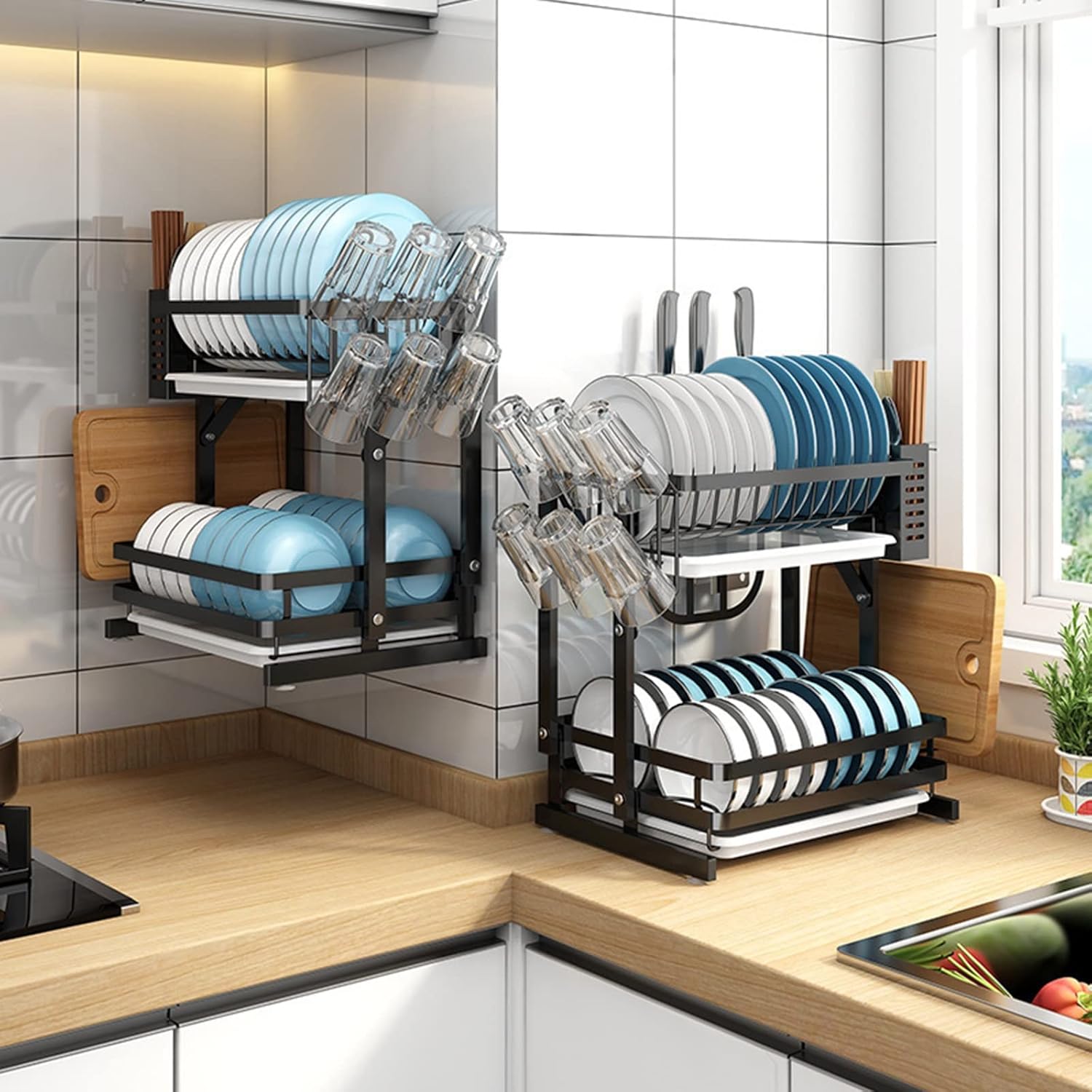 Amazon.com: MIDUNU Stainless Steel Dish Rack,2-Tier Compact Kitchen ...