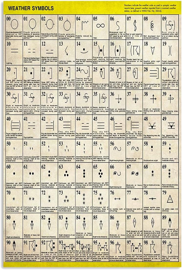 Amazon.com: JIUFOTK Weather Symbols Chart Metal Tin Signs Meteorology ...
