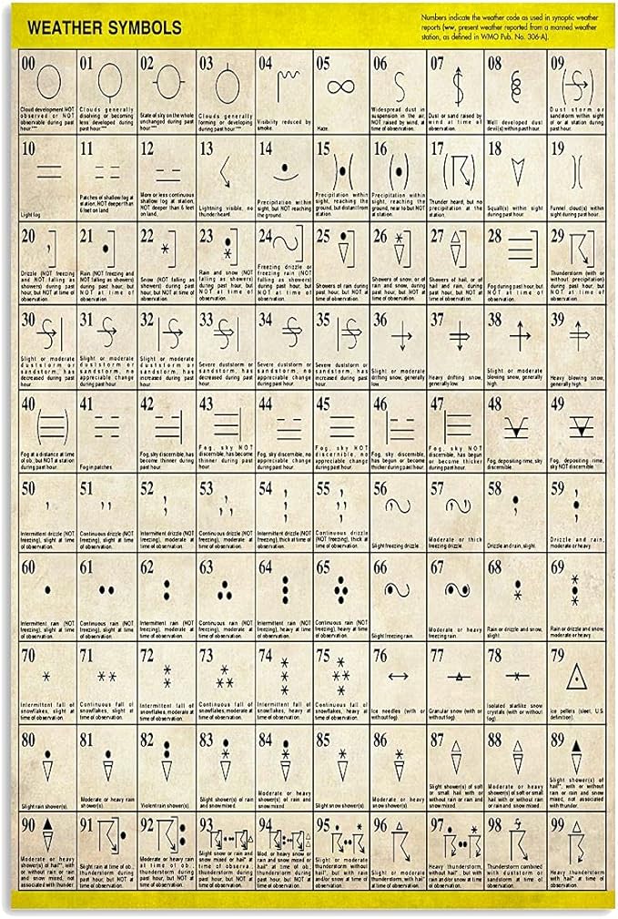 Amazon.com: JIUFOTK Weather Symbols Chart Metal Tin Signs Meteorology ...