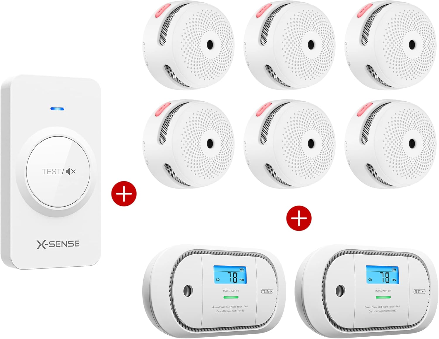 X-Sense Wireless Interconnected Smoke Detector Fire Alarm XS01-WR (6 ...