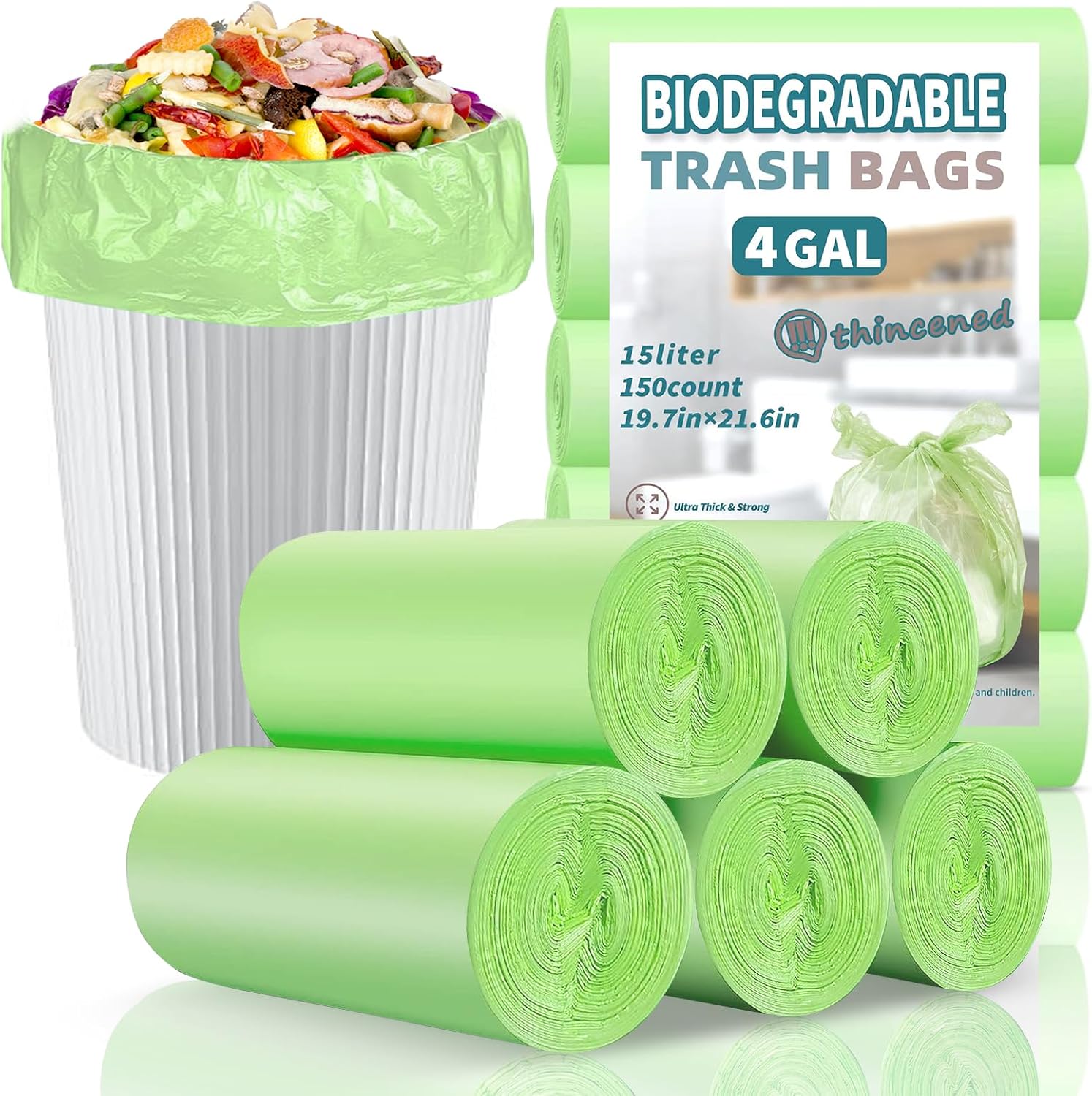 Compost Bags 4 Gallon 150 Count,15L Kitchen Compostable bags,Organic ...