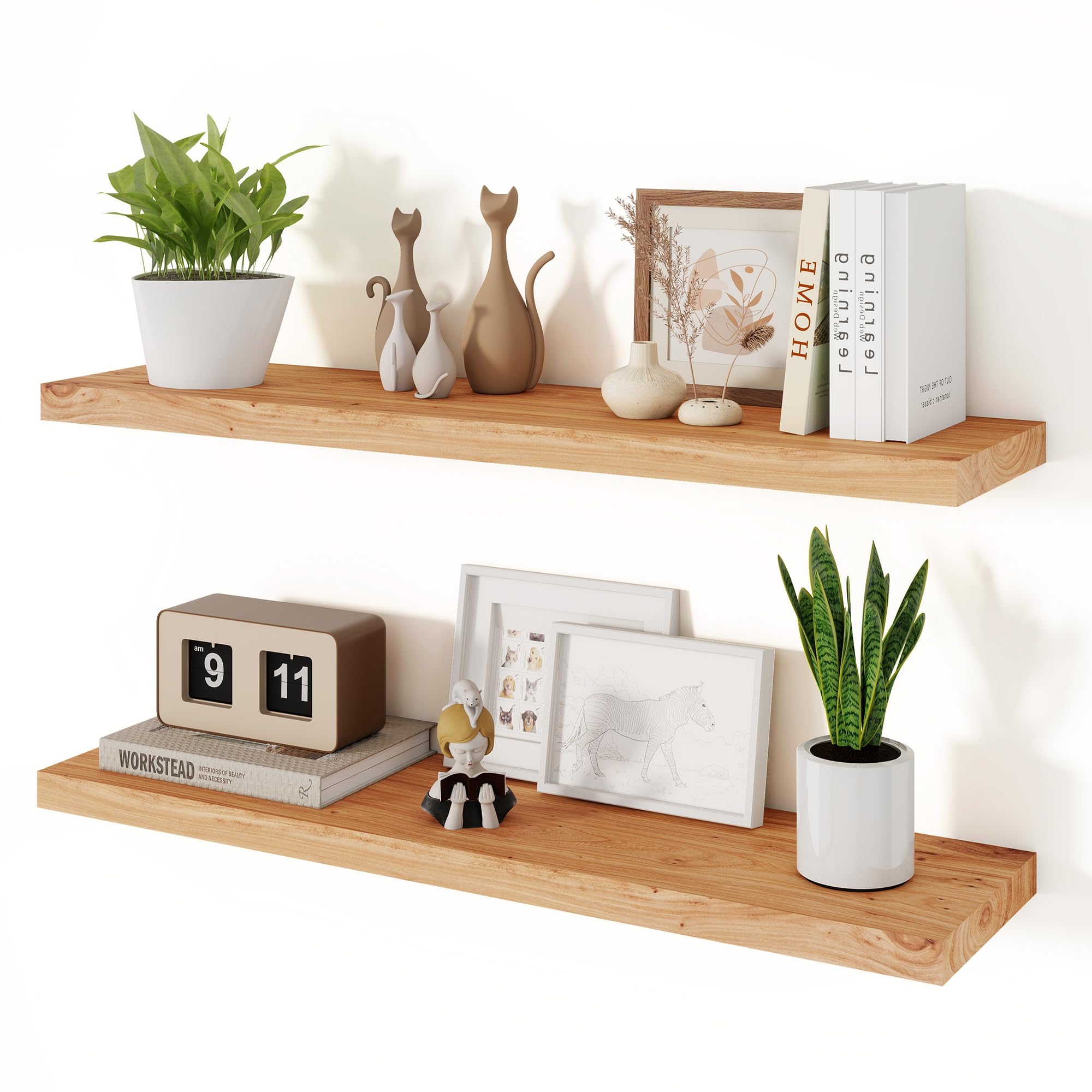 Amazon.com: Floating Shelves, 9 Inch Deep Rustic Solid Elm Wood Wall ...