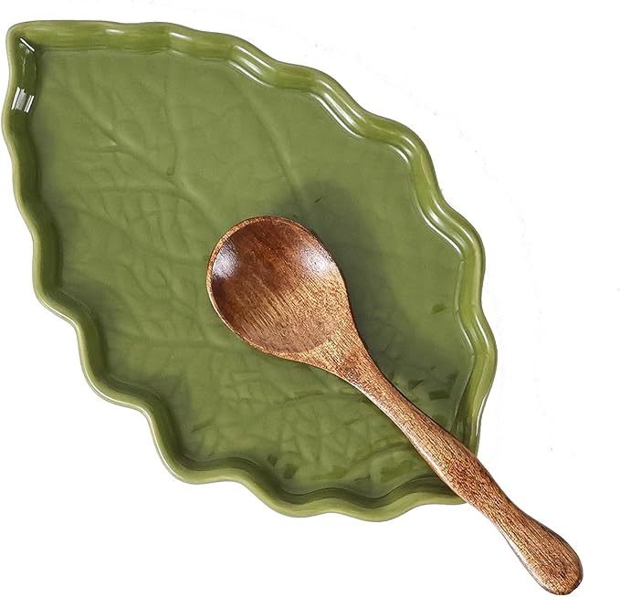 Amazon.com | Ceramic Spoon Rest for Stove Top, Cute Green Leaf Shaped ...