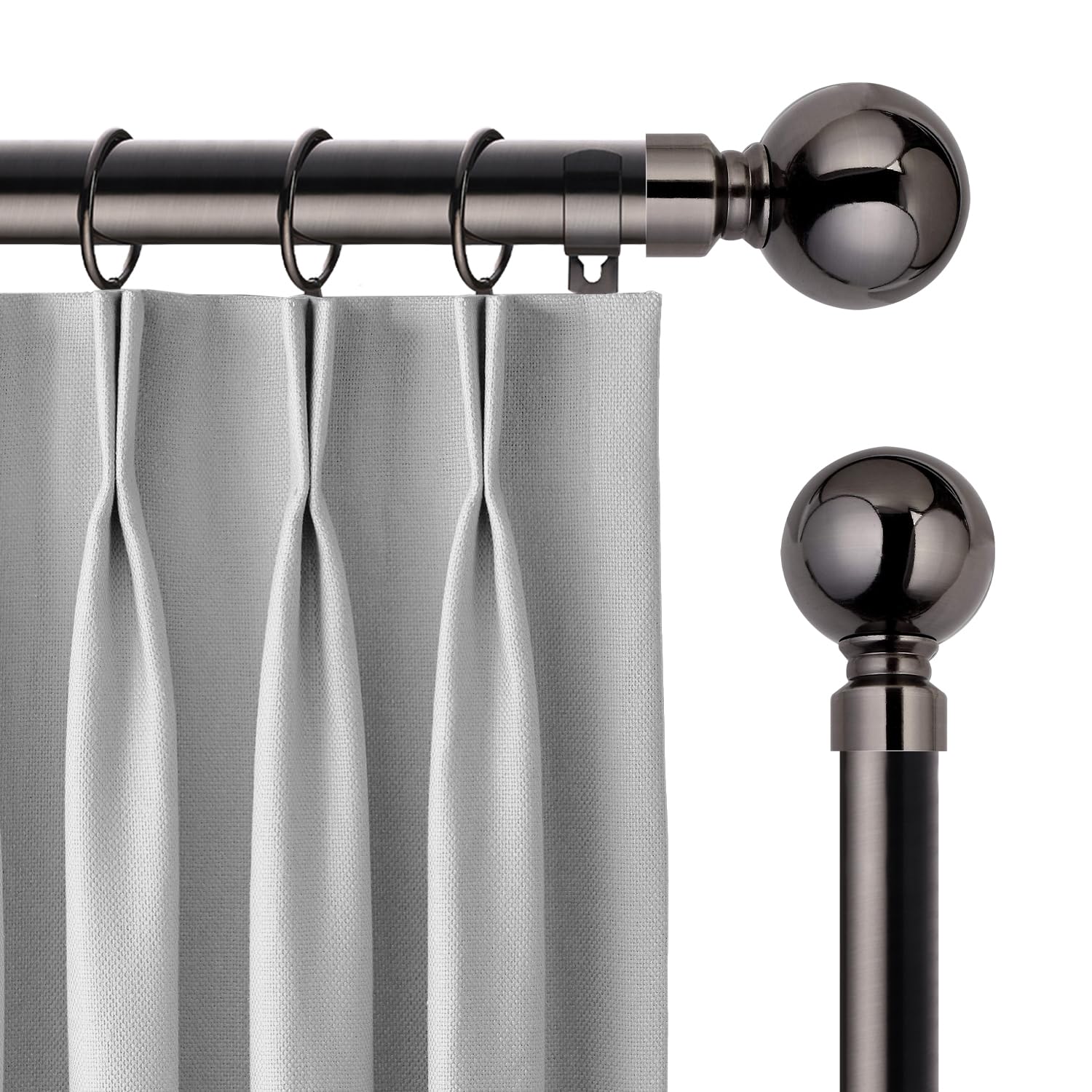 Yorkshire Bedding Curtain Poles Metal Extendable Plain Ball Curtain ...
