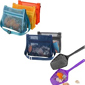 Amazon.com: MUYIZI 2 Pcs Beach Mesh Shovel with 5 Pcs Beach Shell Bags ...