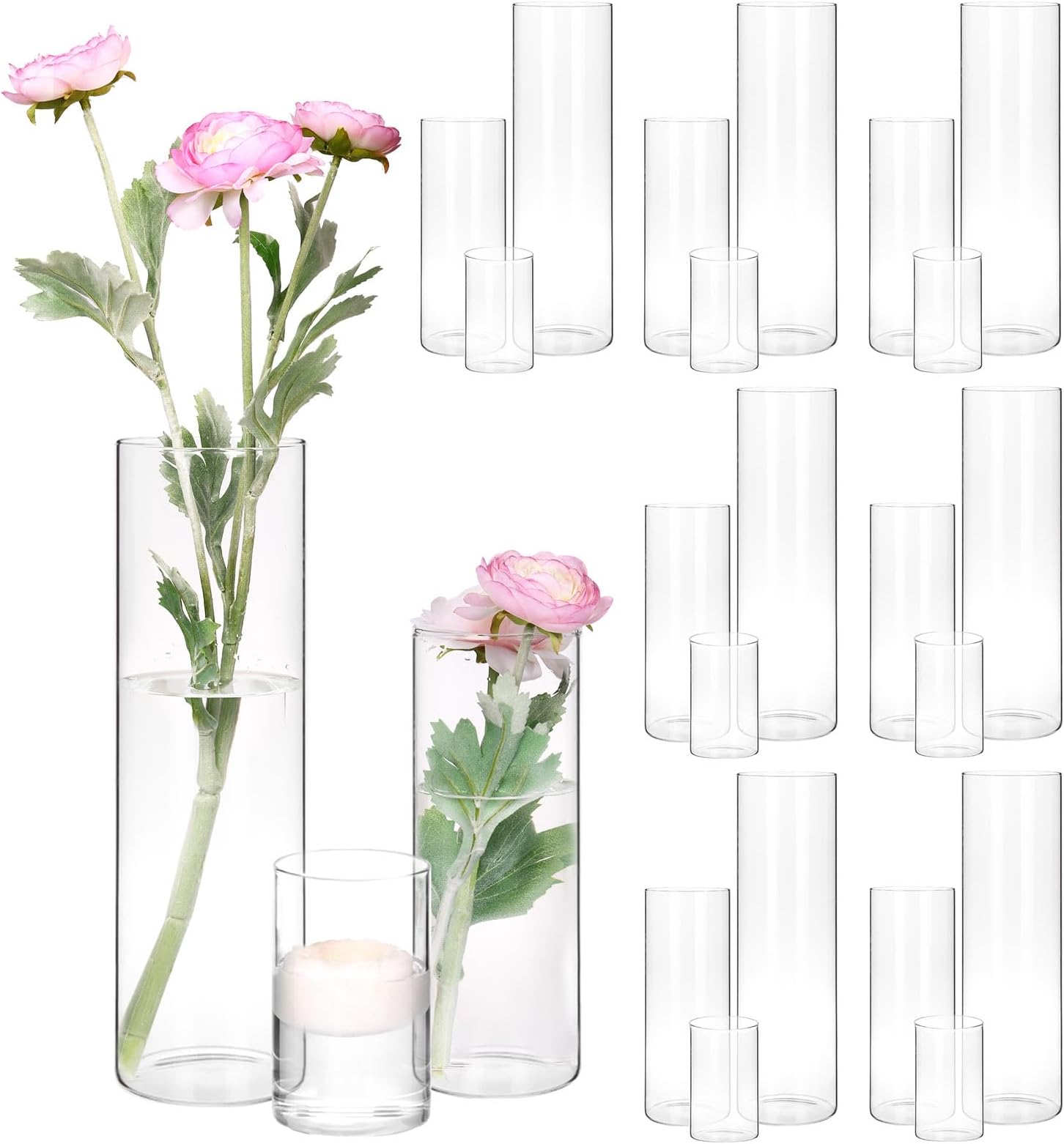 Amazon.com: 36 Pcs Glass Cylinder Vase Clear Multiple Size Glass Flower ...
