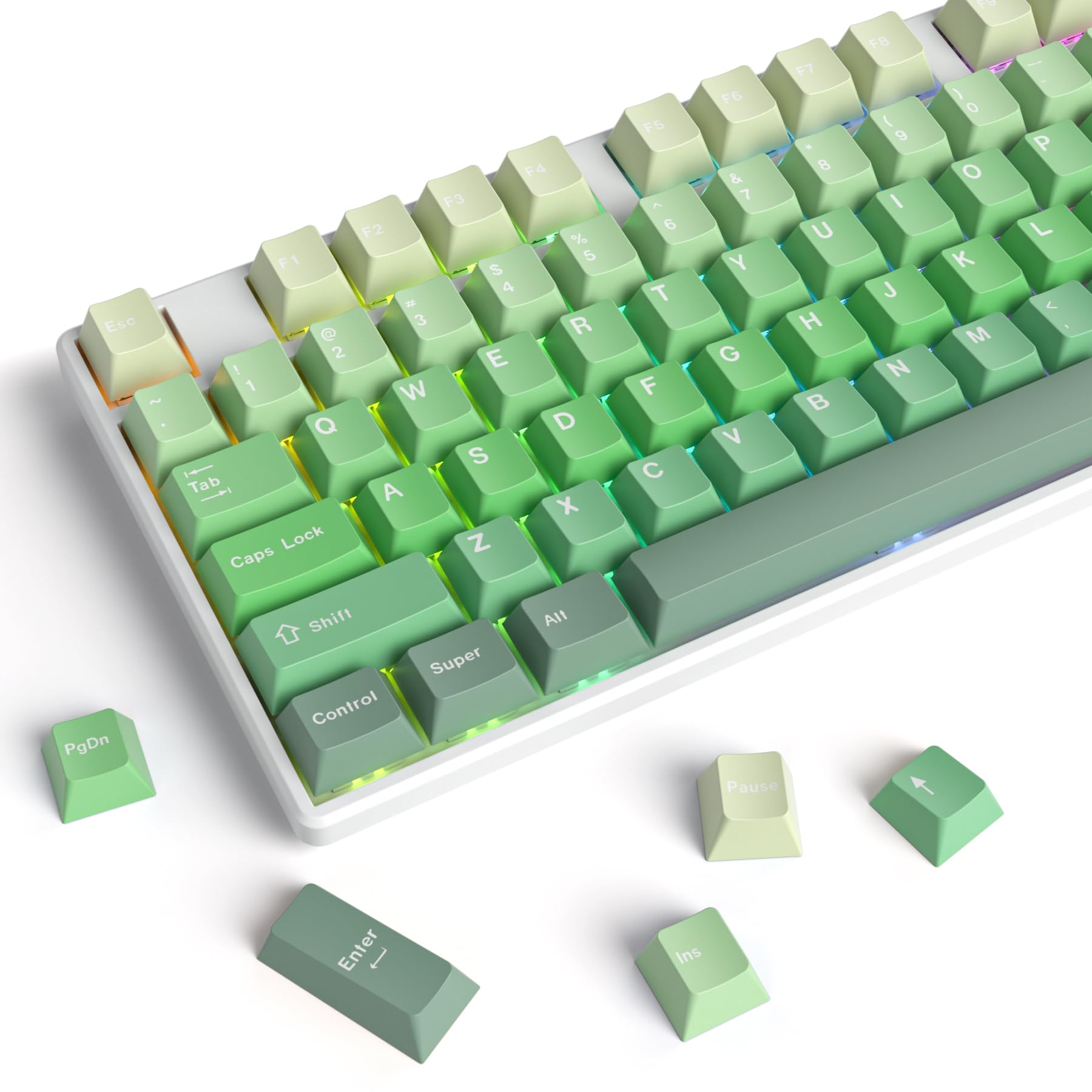 Buy Fogruaden PBT Gradient Green Keycaps Dye-Sublimation Cute Keycaps ...