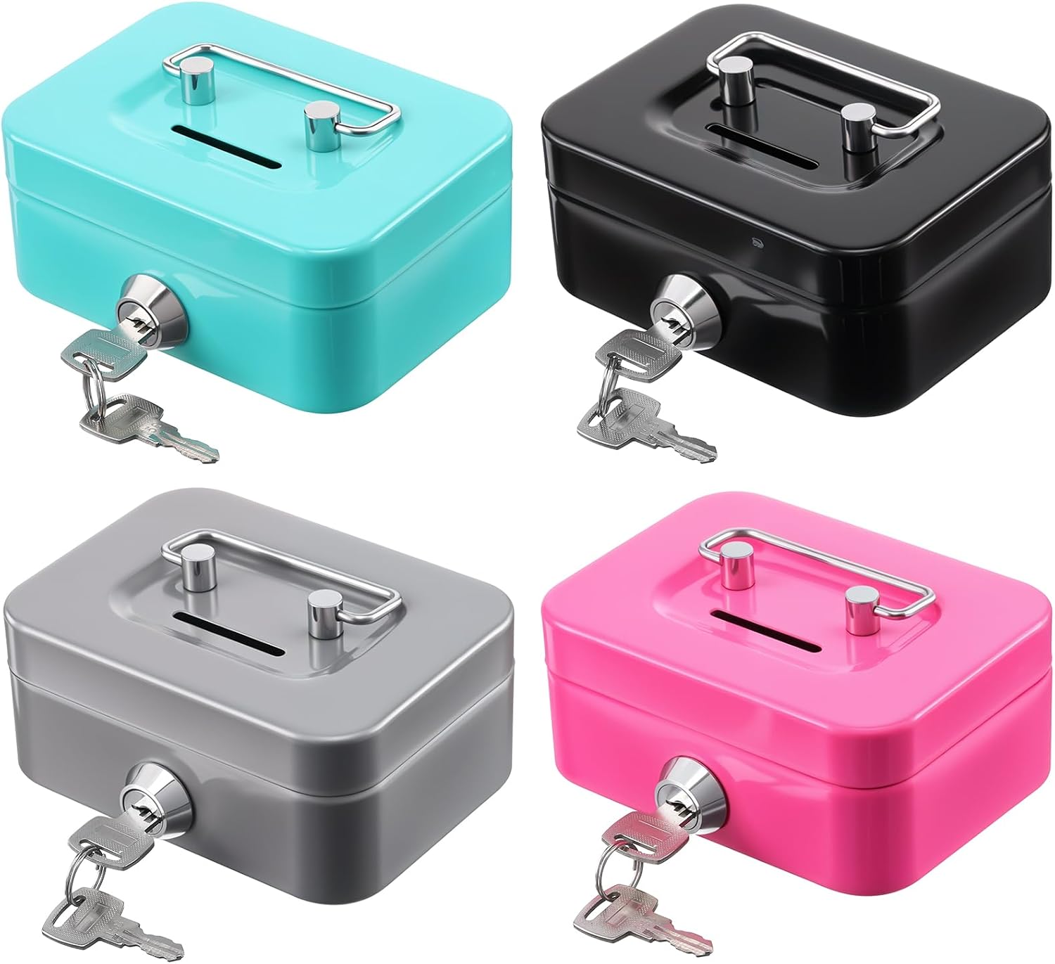 Amazon.com : 4 Pcs Small Metal Cash Box with Lock and Slot, Money Box ...