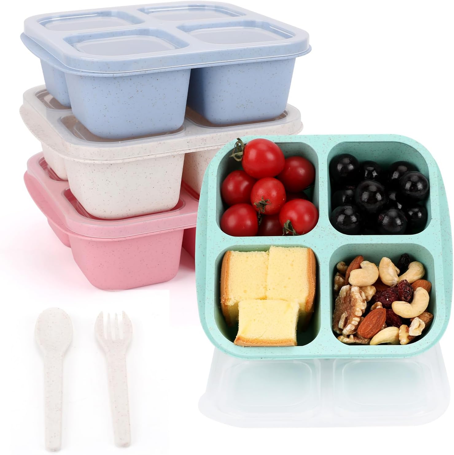 Yiows 4 Compartment Lunch Box, Meal Prep Snack Box Containers for Kids ...