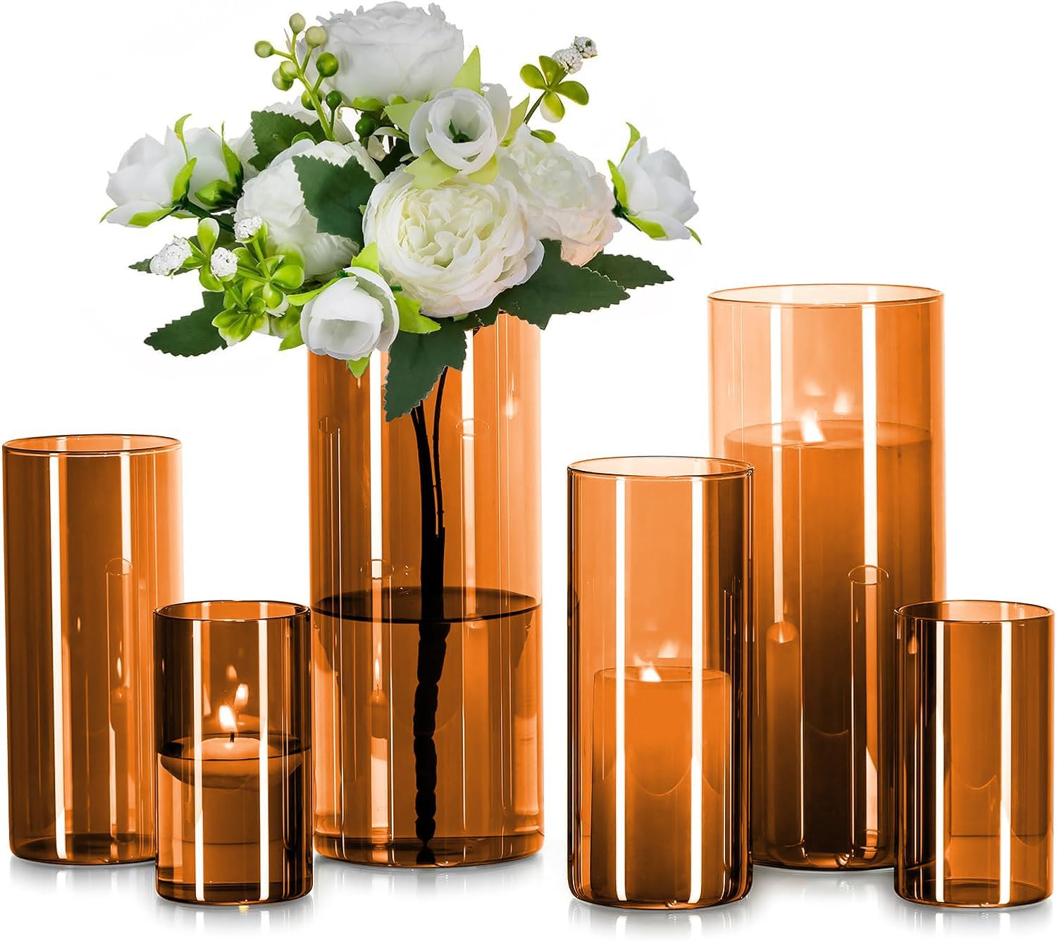 Amazon.com: Amber Cylinder Vases 9 Pack, 6, 8,10 Inch Tall Clear Vases for Wedding Centerpieces ...