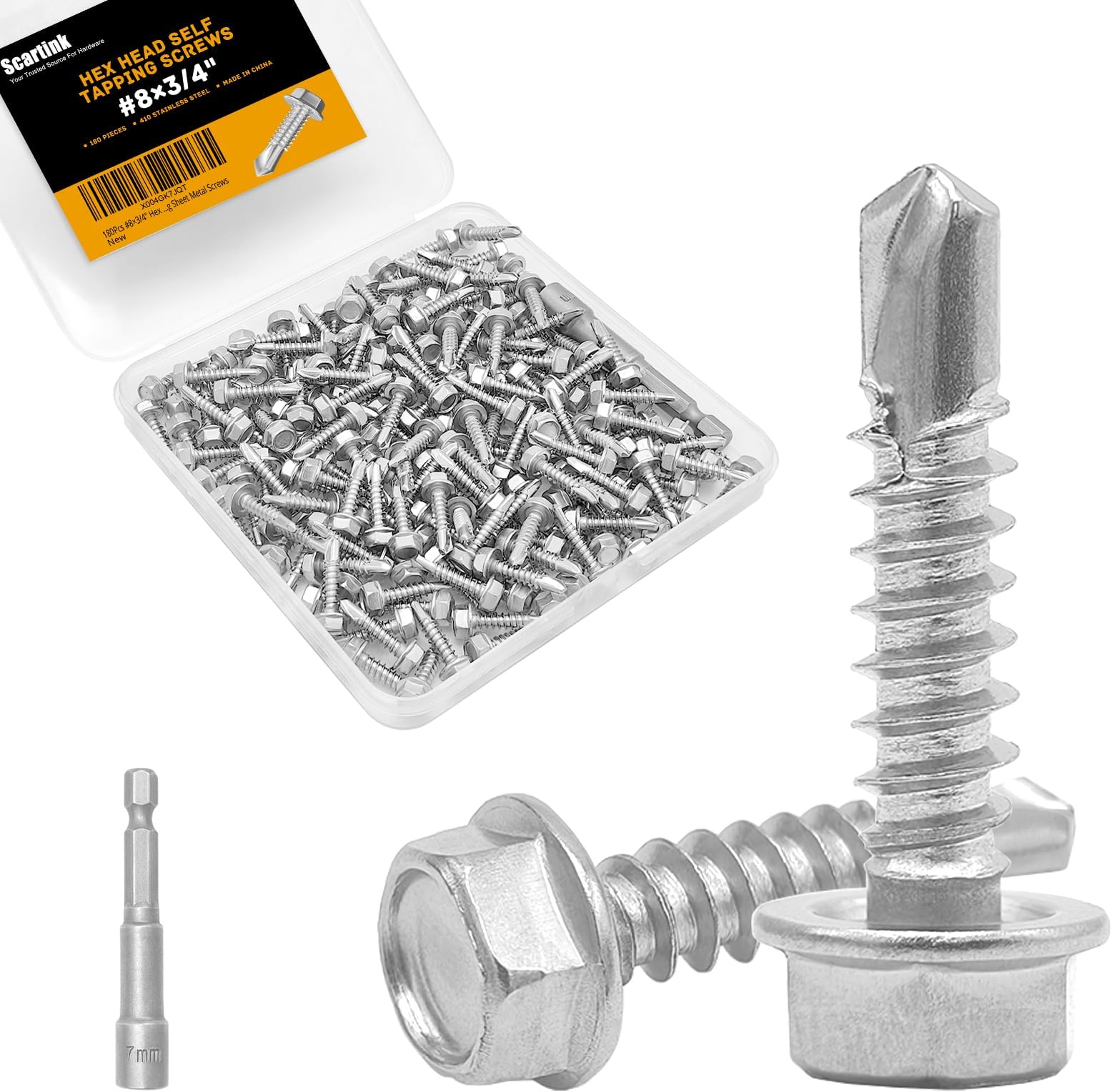 Amazon.com: Extra Long 14 x 8" Hex Washer Head Self Drilling Screw (25 ...
