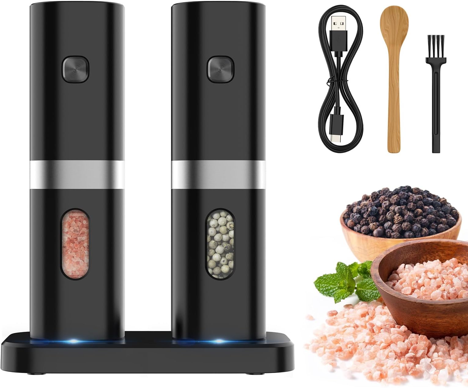 Amazon.com: 2Pack Rechargeable Electric Salt and Pepper Grinder Set ...