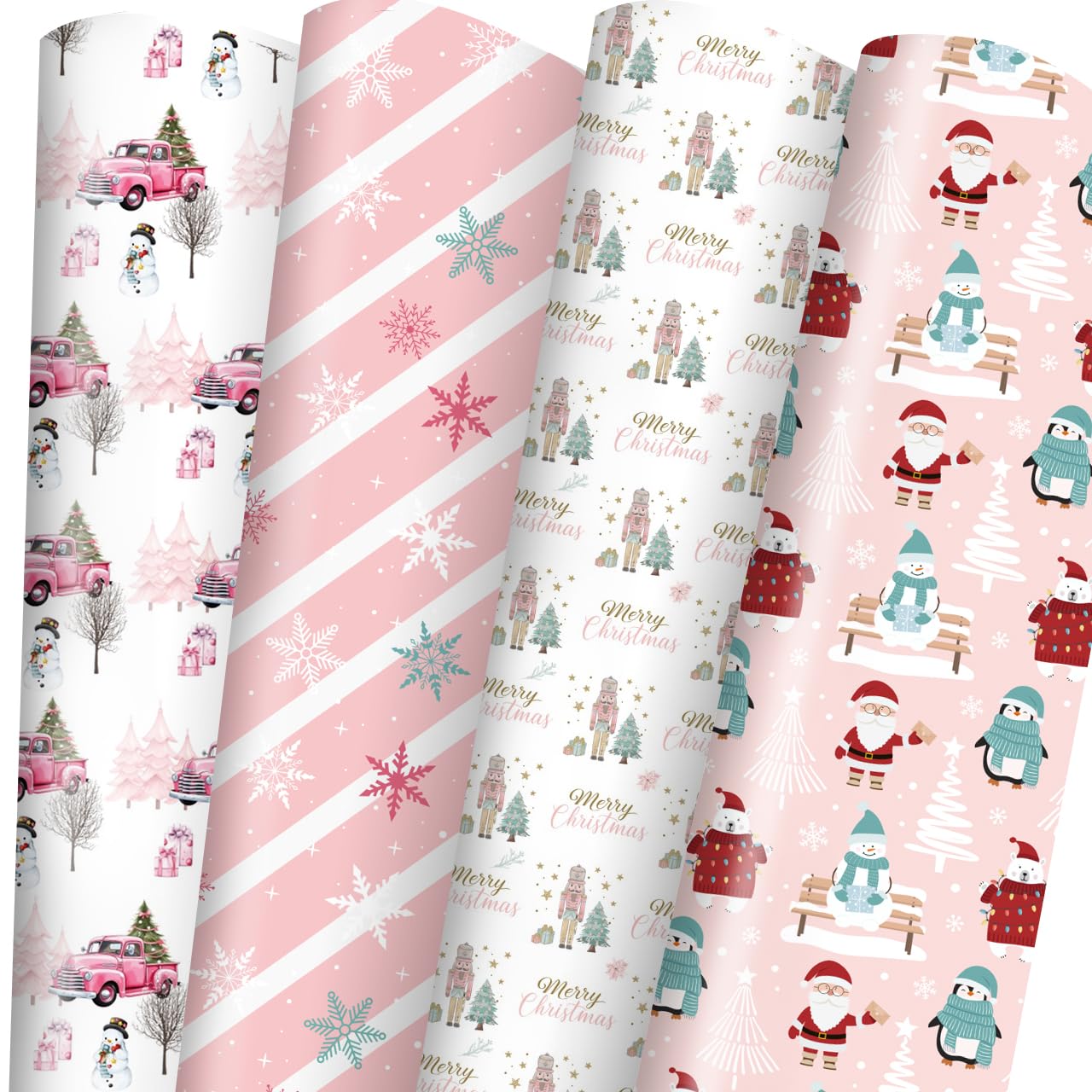 Amazon.com: Adurself 6 Jumbo Sheets Pink Christmas Wrapping Paper Xmas ...