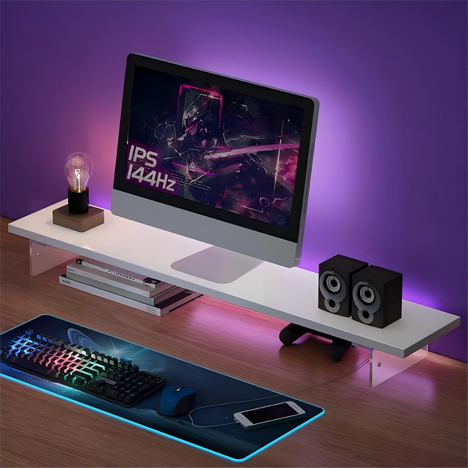 Amazon.com: Wooden Acrylic Monitor Stand Riser, Adjustable Height - LED ...