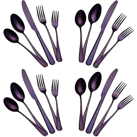 Silverware Set, 20-Piece Purple Flatware Cutlery Set Service for 4 ...