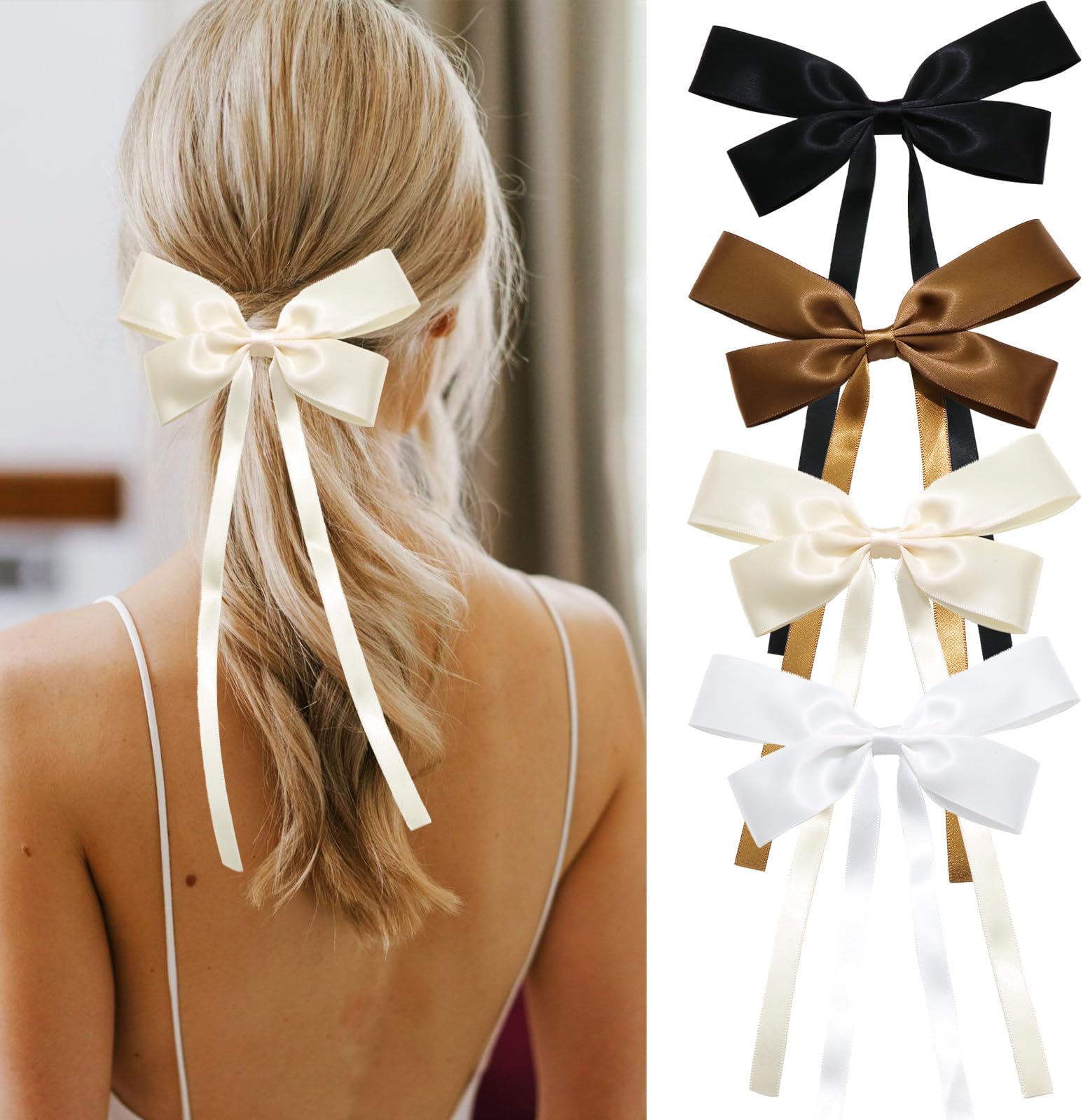 Amazon.com : SAWINDA Silky Satin Hair Bow Clips 4PCS Hair Ribbon ...
