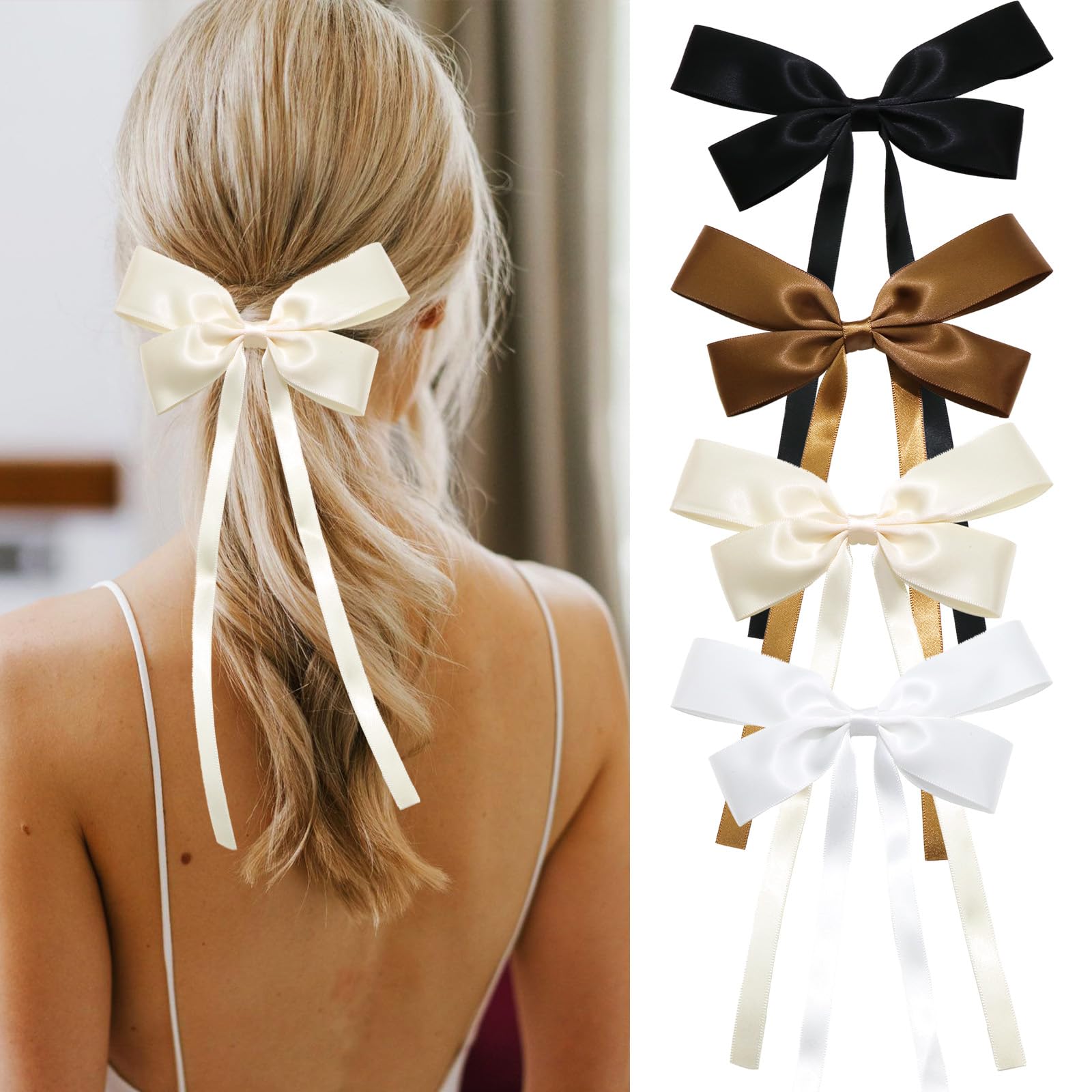 Amazon.com : SAWINDA Silky Satin Hair Bow Clips 4PCS Hair Ribbon ...