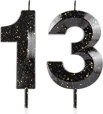 Amazon.com: Number 13 Candles 13th Birthday Candles 3D Black Gold Happy ...