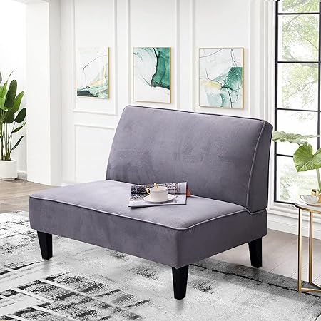 Amazon.com - Alunaune Upholstered Loveseat Bench Settee Modern Armless ...