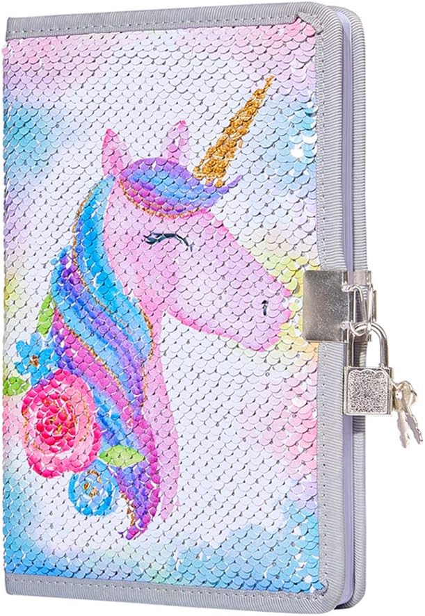 Basumee Unicorns Diary with Lock and Key Flip Sequin Locking Journal Notebook with Two Keys – TopToy