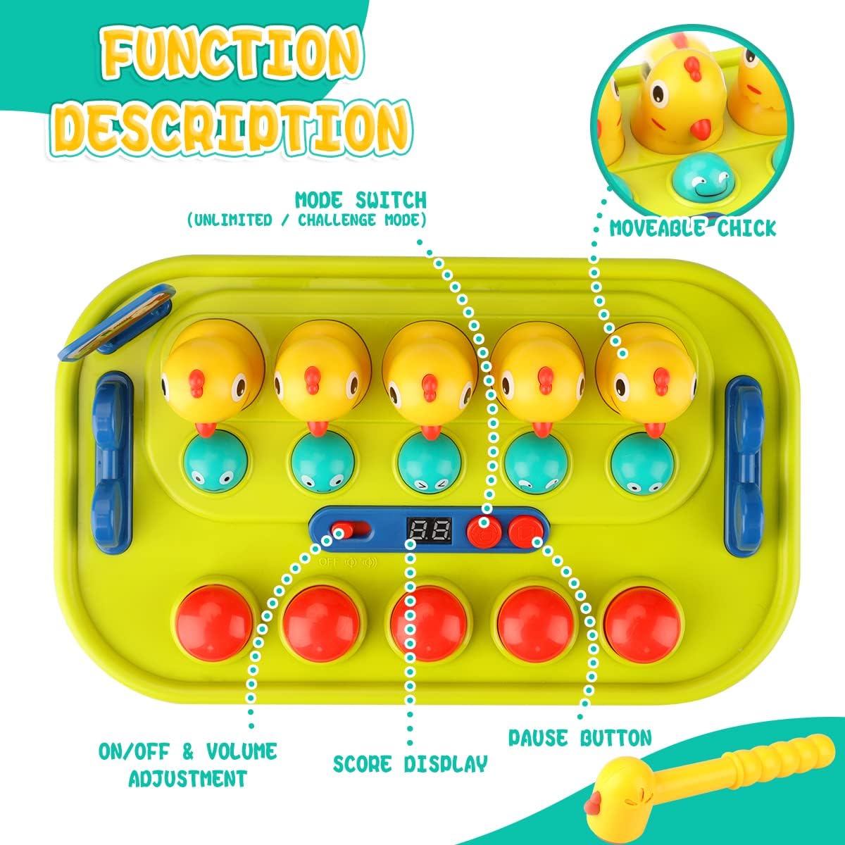 GILOBABY Whack A Chick Game, Toddlers Light-Up Musical Interactive ...