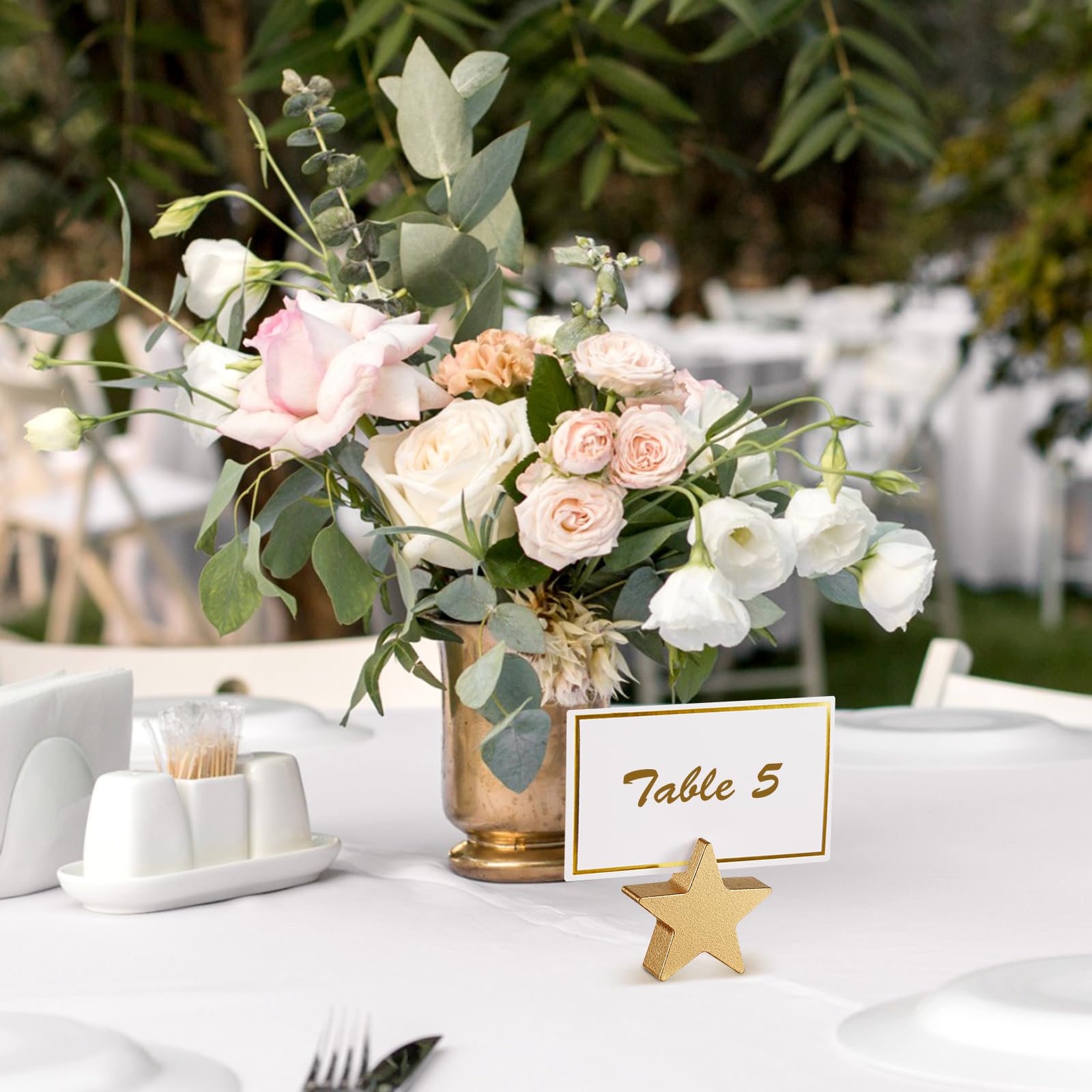 Snapklik.com : 24 Pcs Gold Star Wooden Table Place Card Holders Table ...